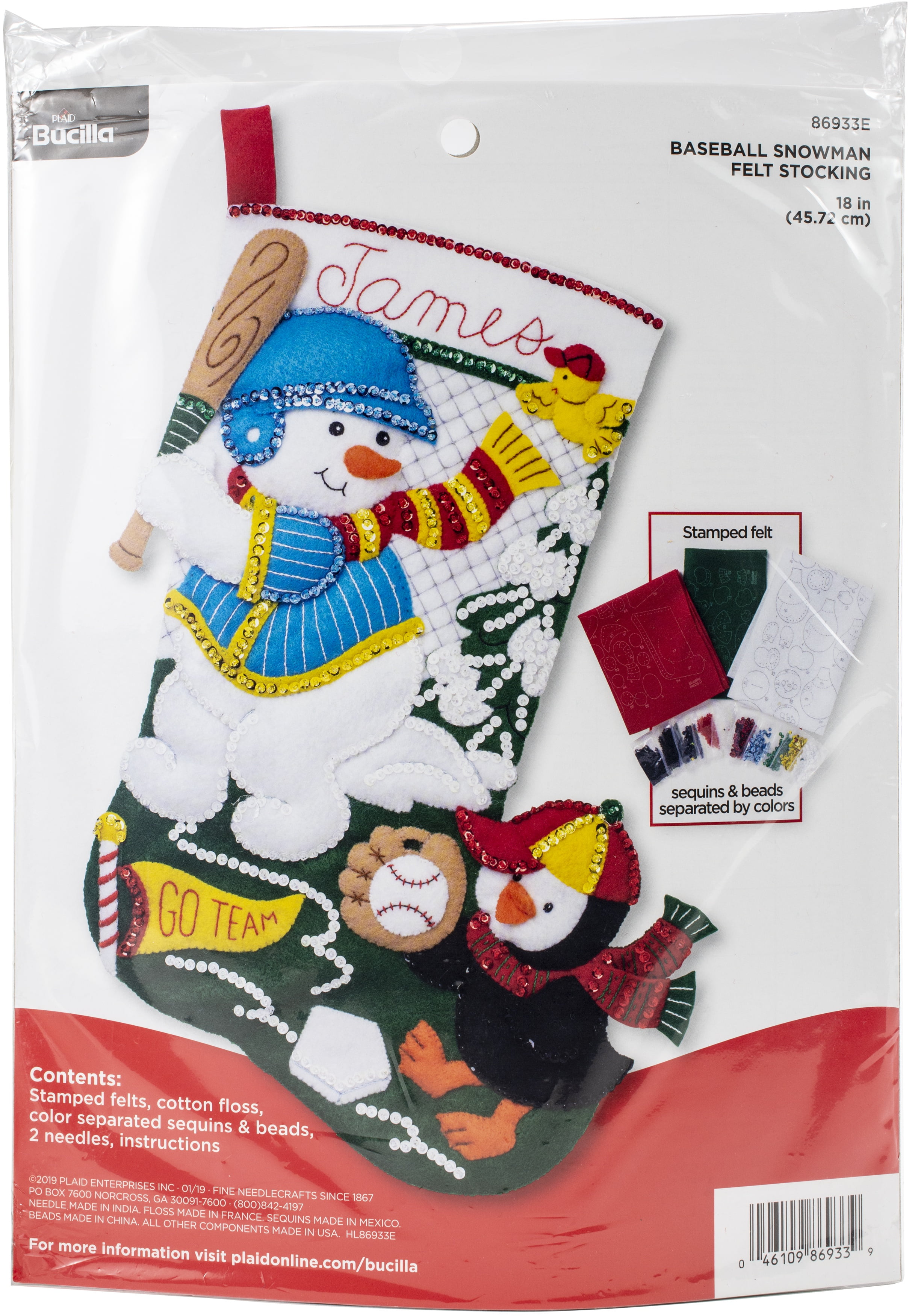 Bucilla Felt Stocking Applique Kit 18" Long-Baseball Snowman - Walmart.com