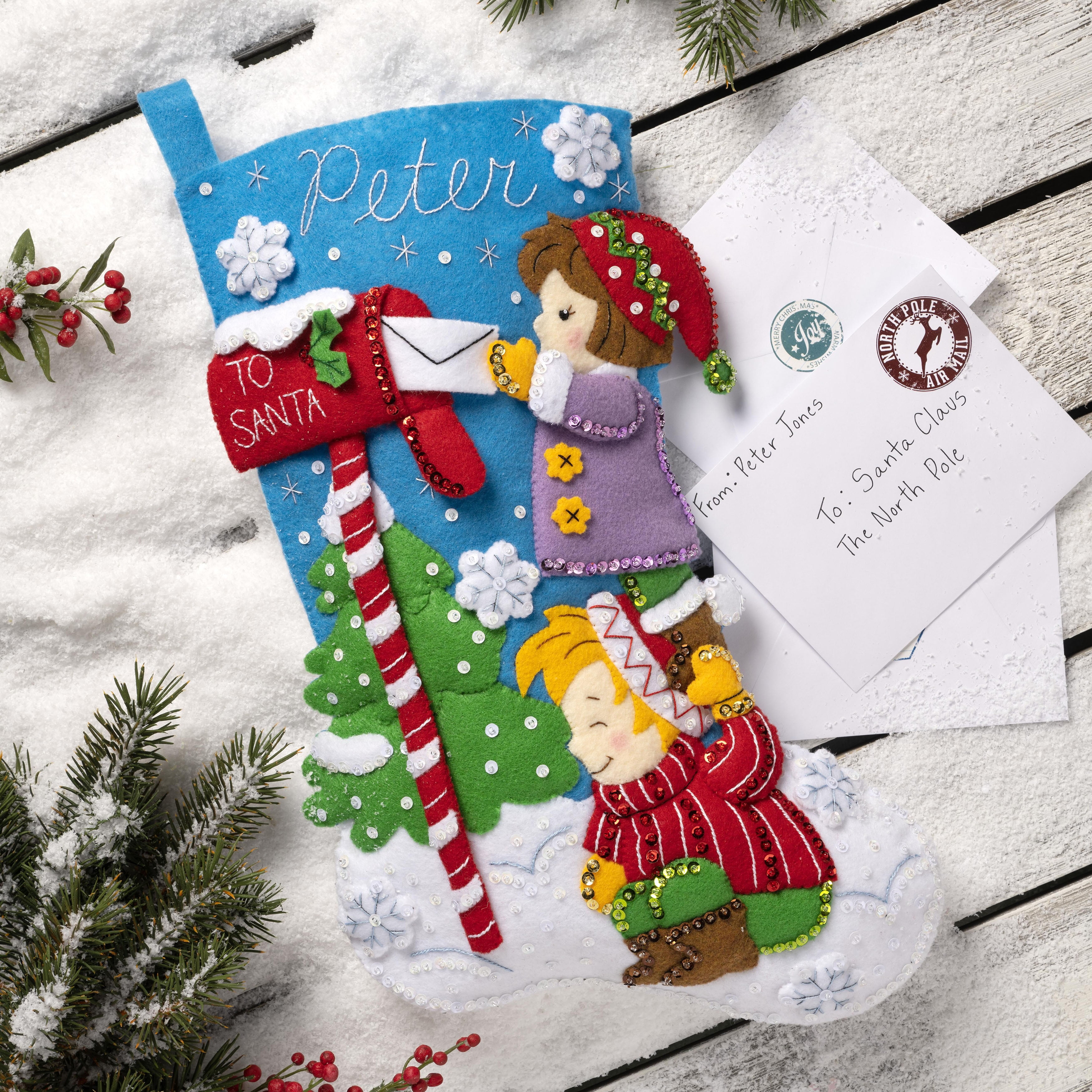Bucilla Dear Santa Felt Stocking Applique Kit, 18" Long, DIY Sewing Kit ...