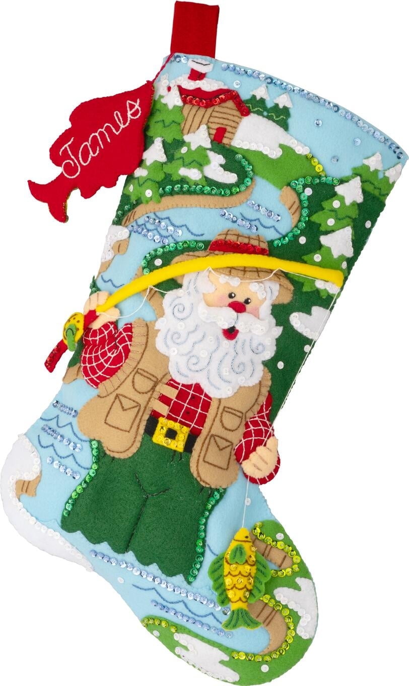Bucilla Felt Stocking Applique Kit 18" Long-Fly Fishing Santa - Walmart.com