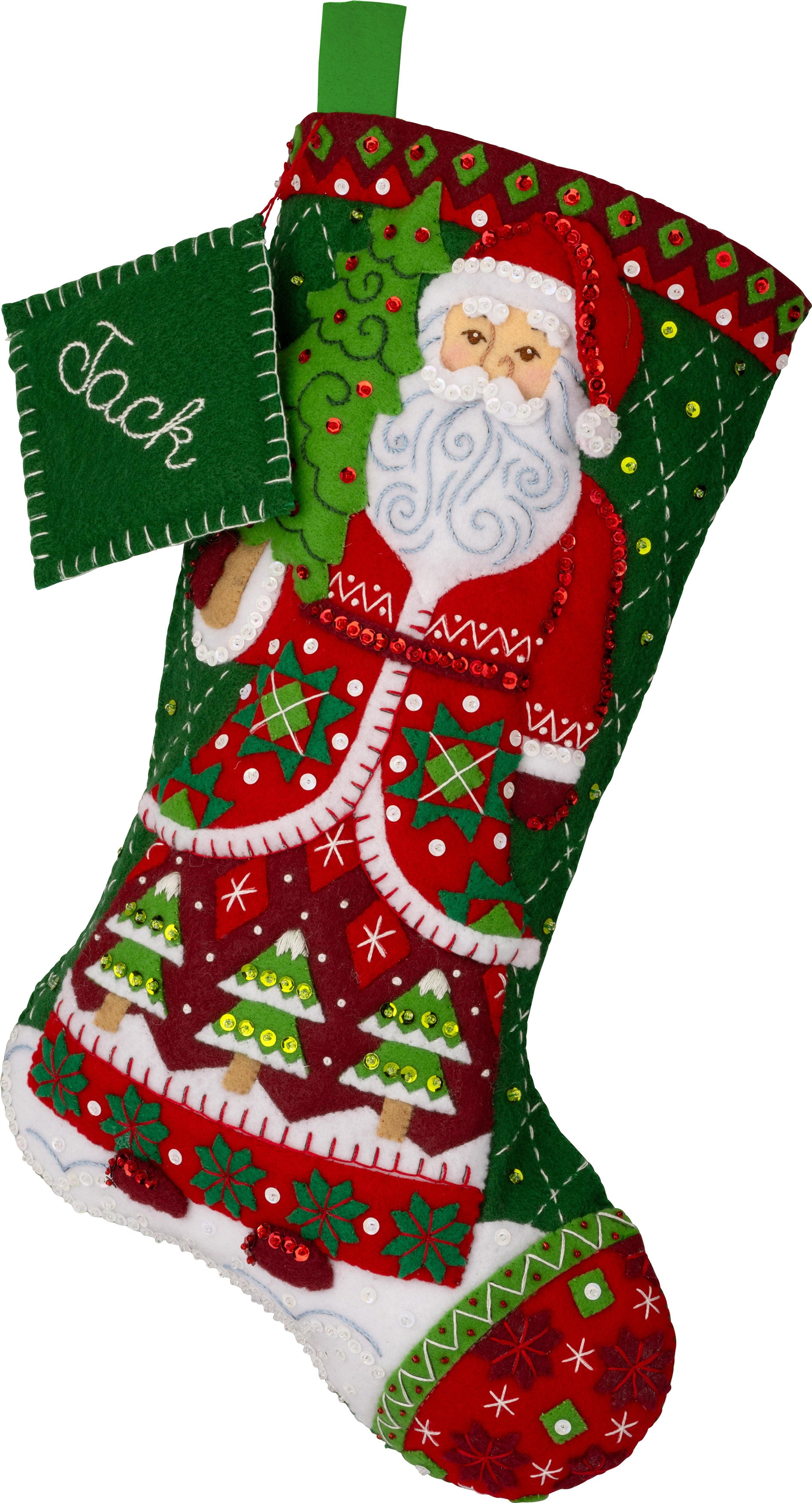 Bucilla Felt Stocking Applique Kit 18" Long-Santa's Quilted Delight ...