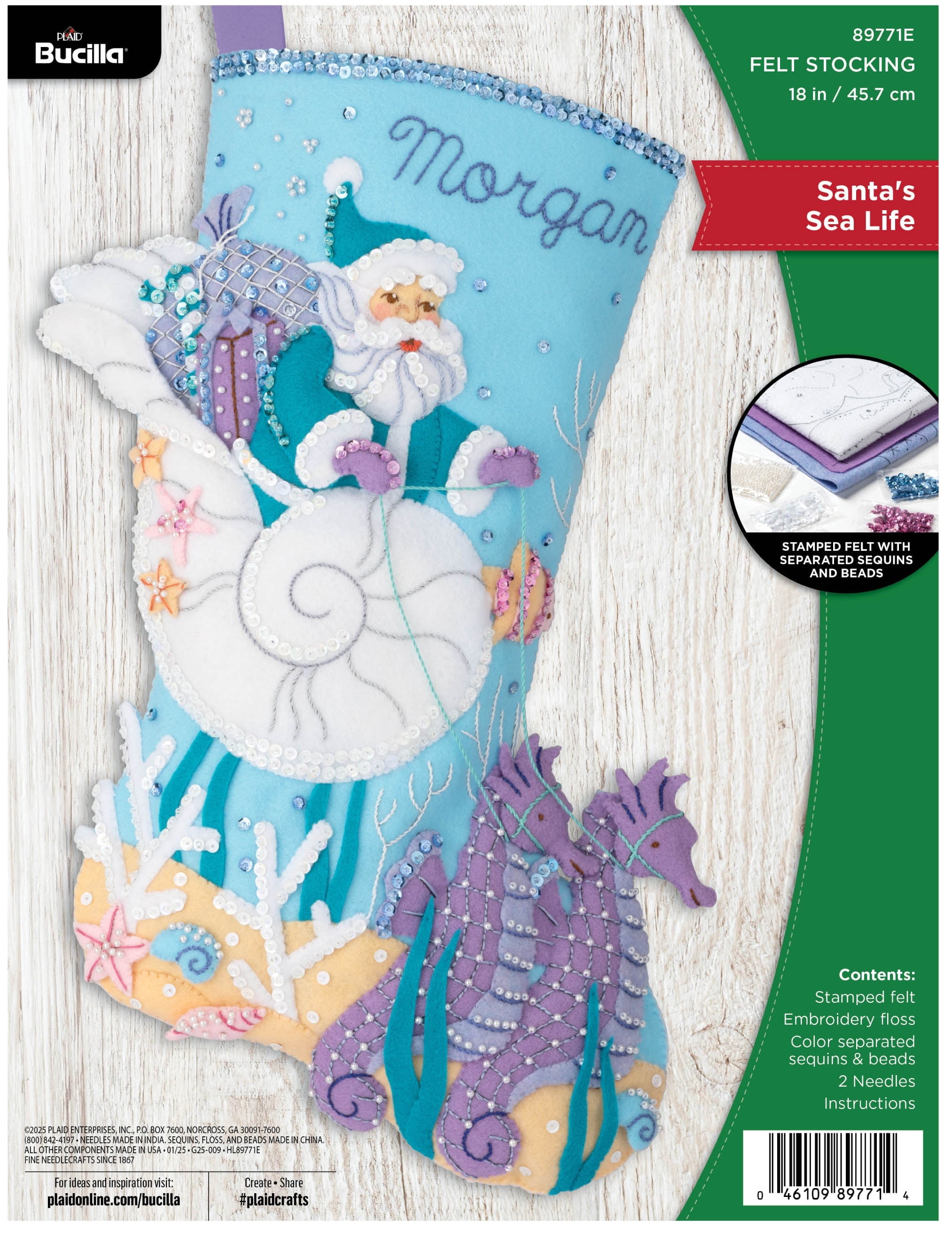 Bucilla Felt Stocking Applique Kit 18" Long-Santa's Sea Life - Walmart.com