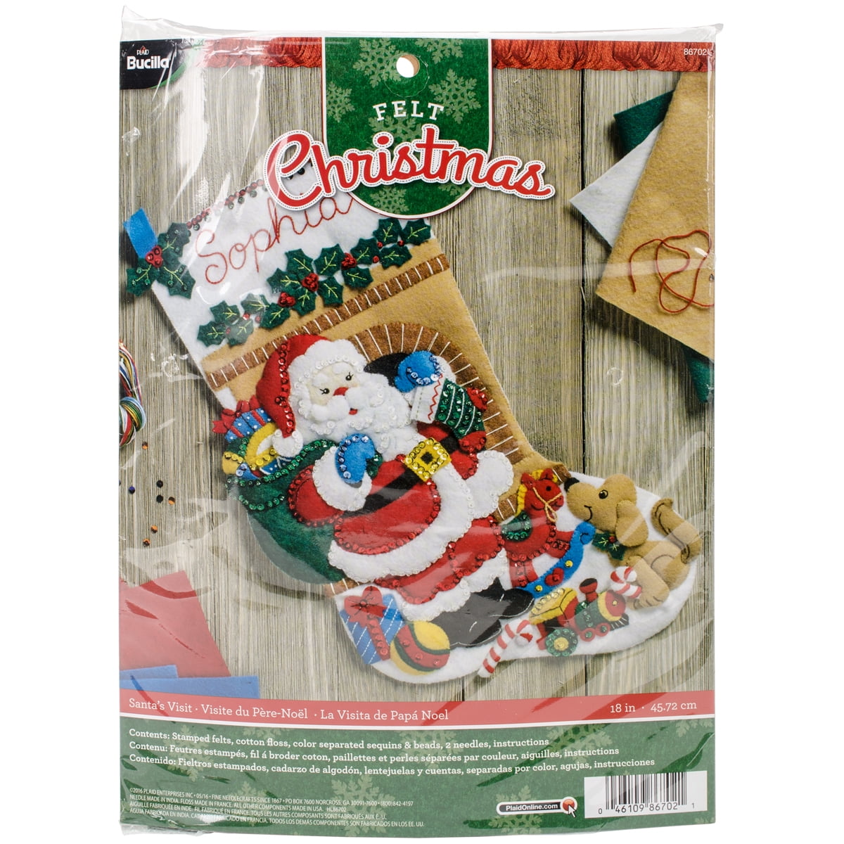 Bucilla Felt Stocking Applique Kit 18" Long-Santa's Visit - Walmart.com