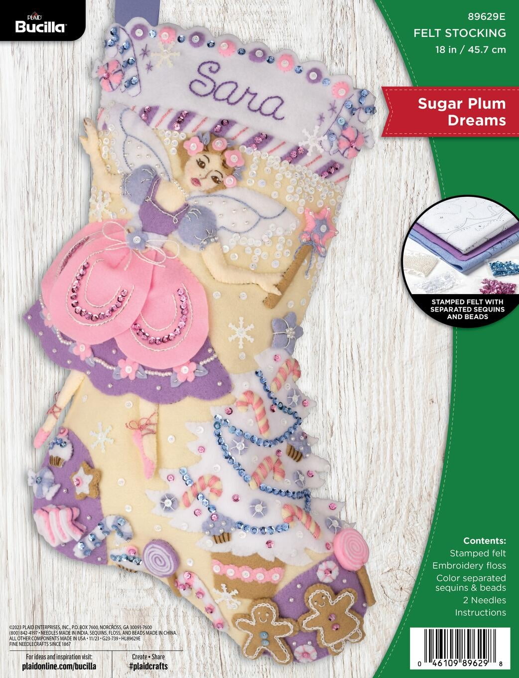 Bucilla Felt Stocking Applique Kit 18" Long-Sugar Plum Dreams - Walmart.com