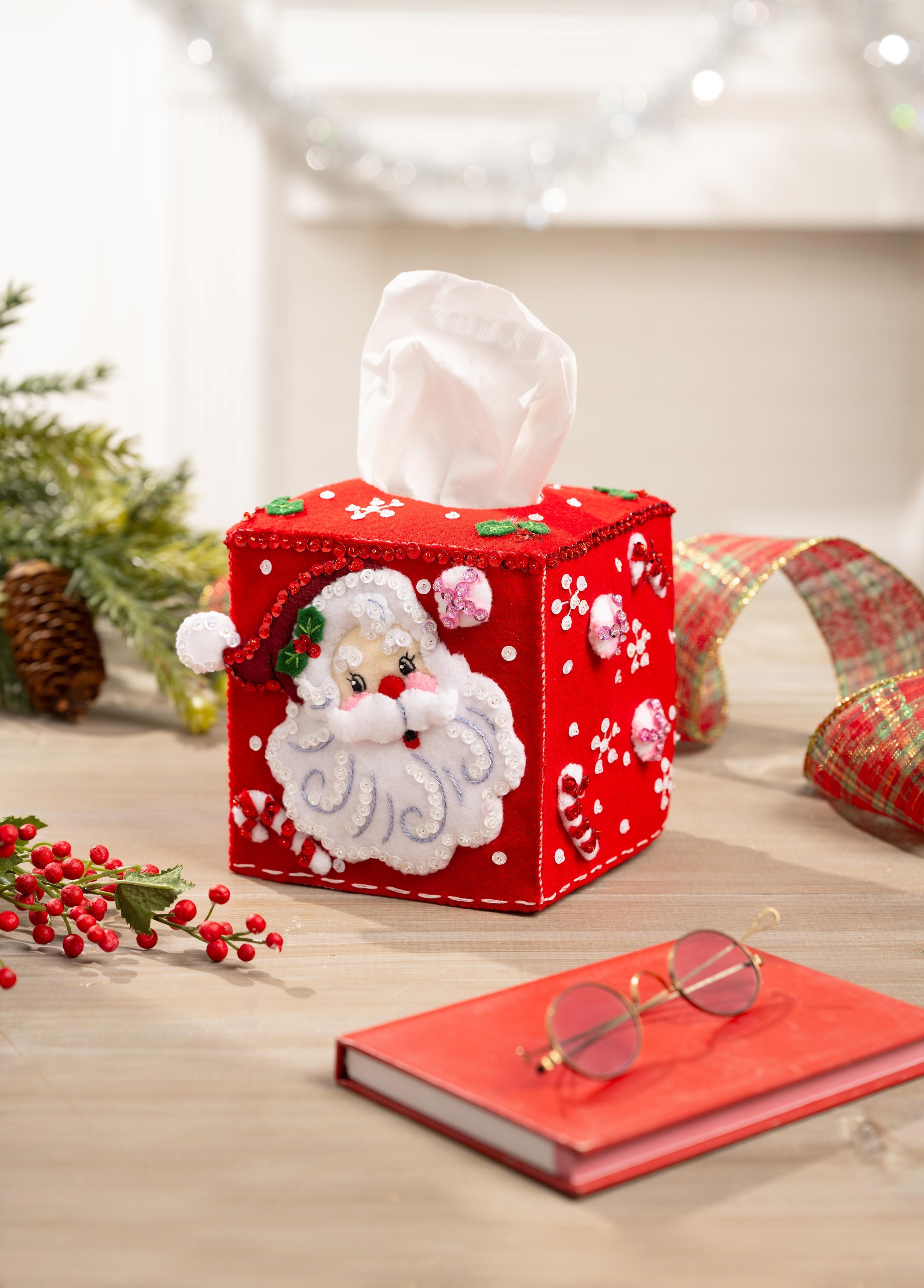 Bucilla® Jolly St. Nick Tissue Box Cover Felt & Sequin Kit - Walmart.com
