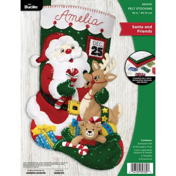 Bucilla Felt Applique Stocking Making Kit, Santa and Friends, 18 ...