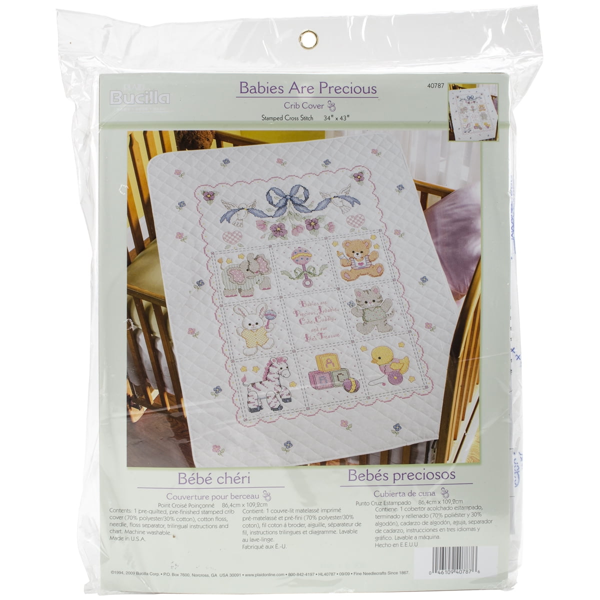 Bucilla Stamped Cross Stitch Crib Cover Kit 34"X43"-Babies Are Precious ...