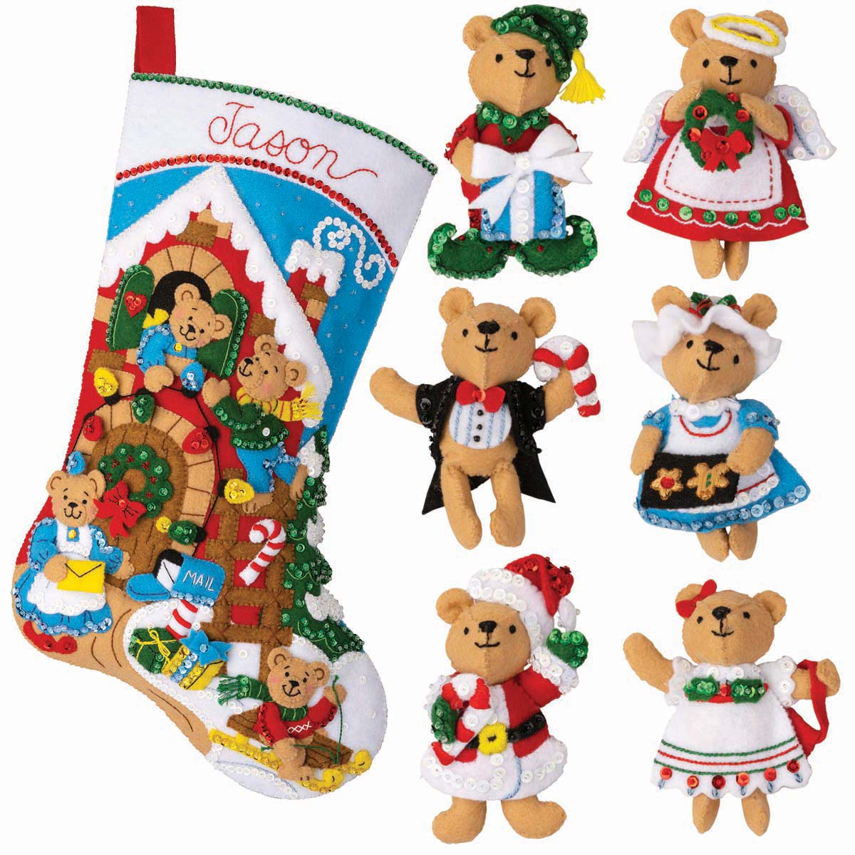 Bucilla® Teddy Bear Stocking & Ornament, Set of 2 Felt & Sequin Kit ...
