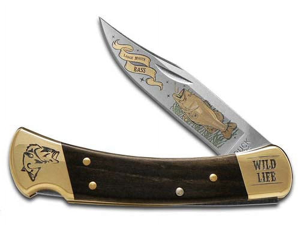 Buck 110 Wild Life Series Bass Folding Hunter Stainless Custom Pocket ...