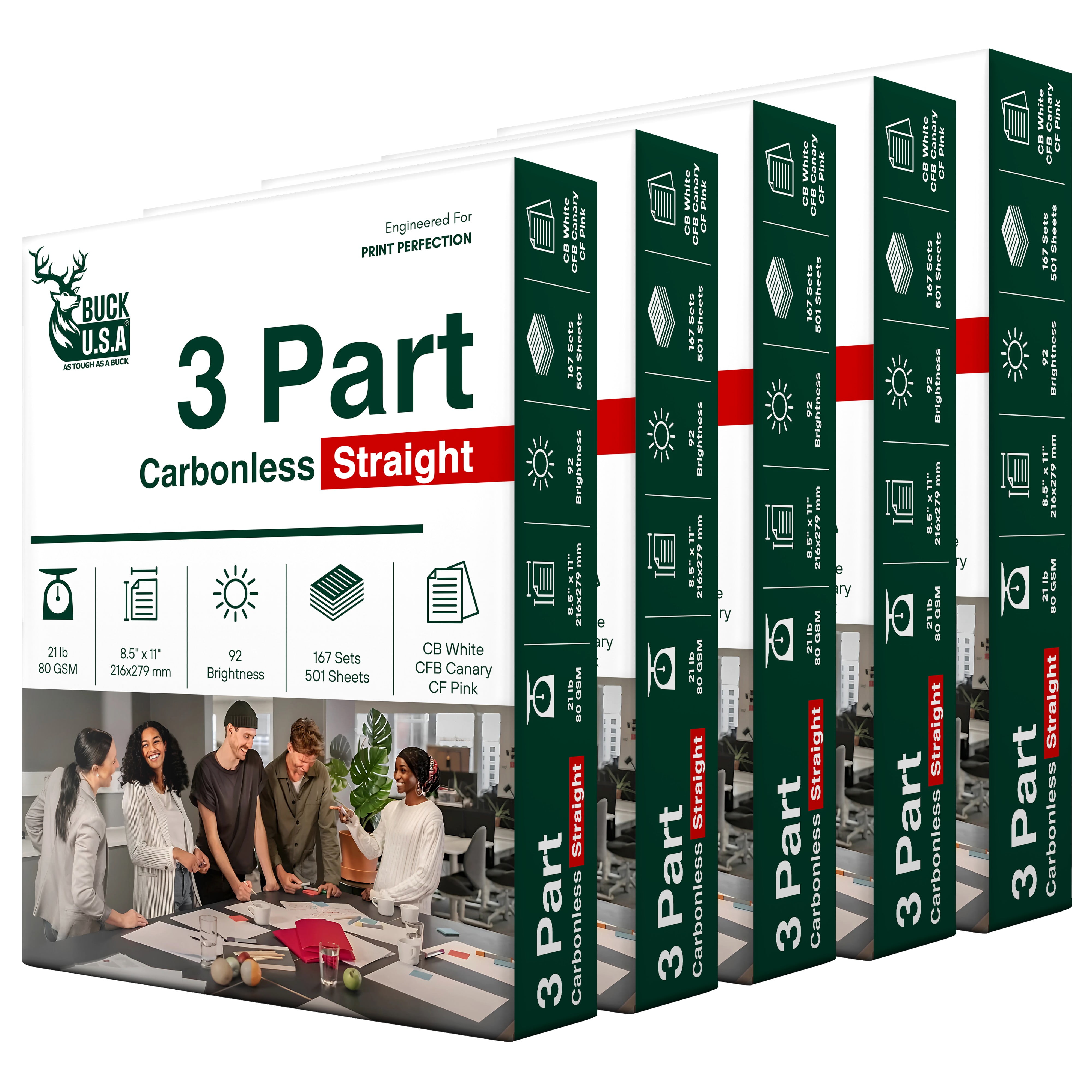 Buck 3 Part Straight Digital Carbonless NCR Paper, 8.5" x 11" Collated ...