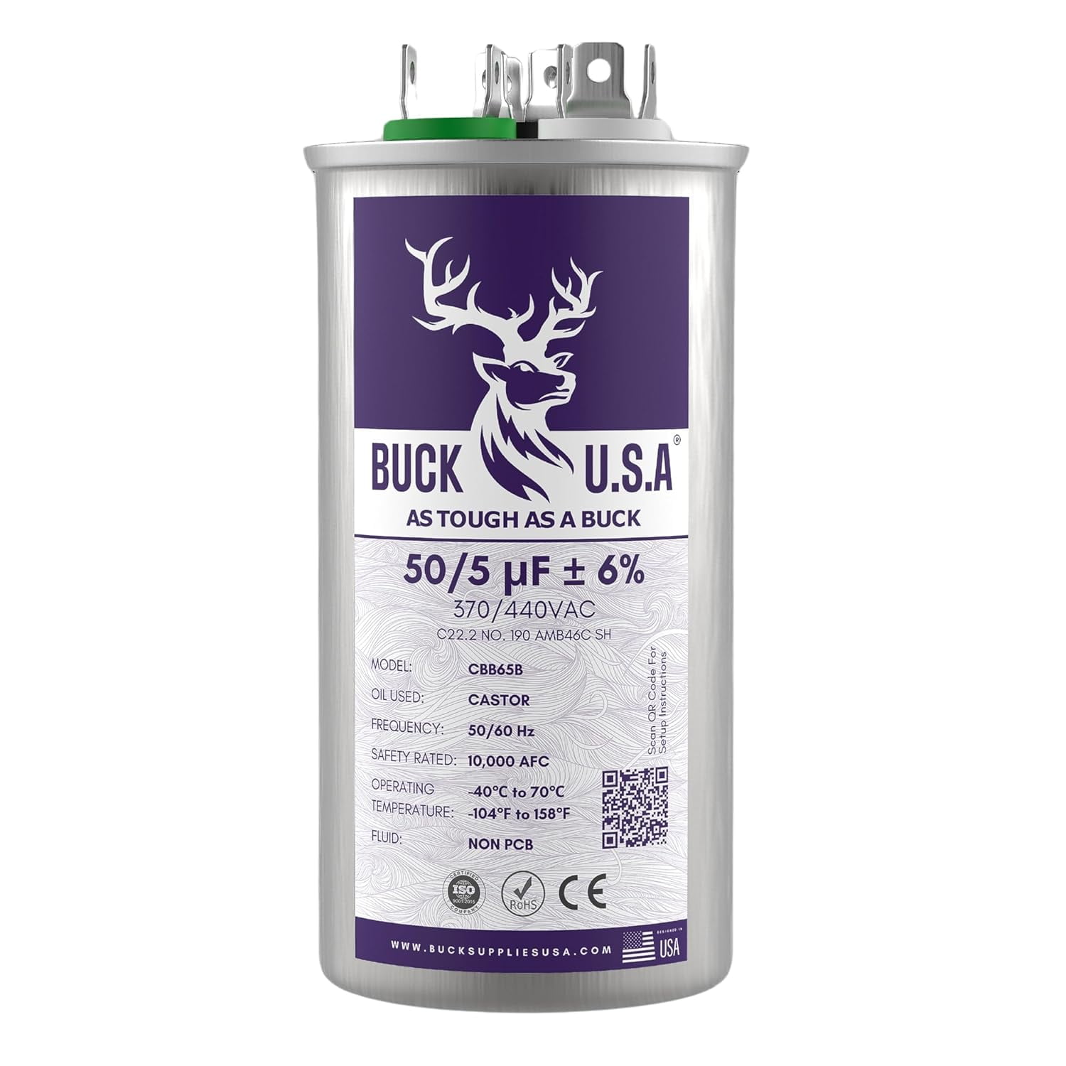 Buck 50+5uF 50/5 MFD ±6% CBB65B Dual Run Round Start Capacitor - Ideal ...