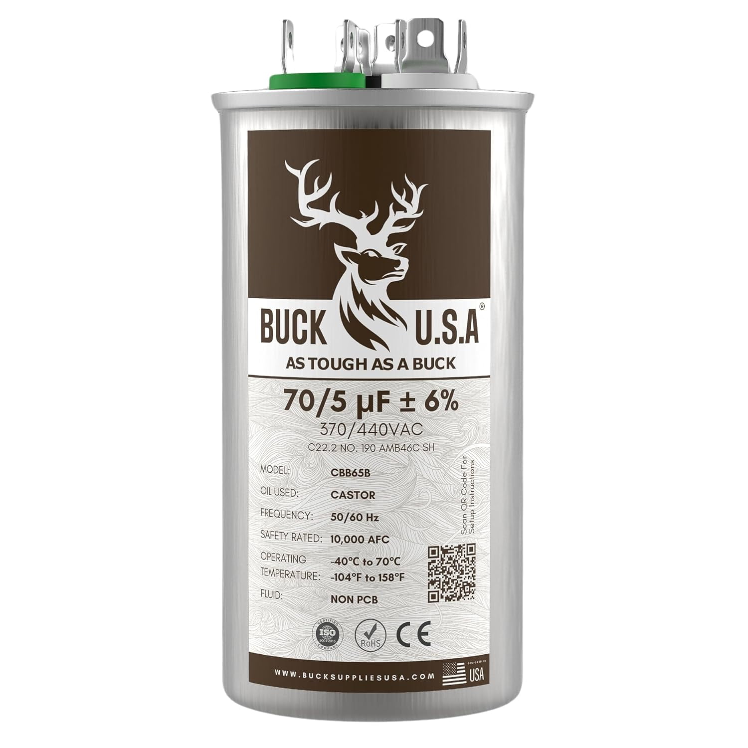 Buck 70+5uF 70/5 MFD ±6% CBB65B Dual Run Round Start Capacitor - Ideal ...