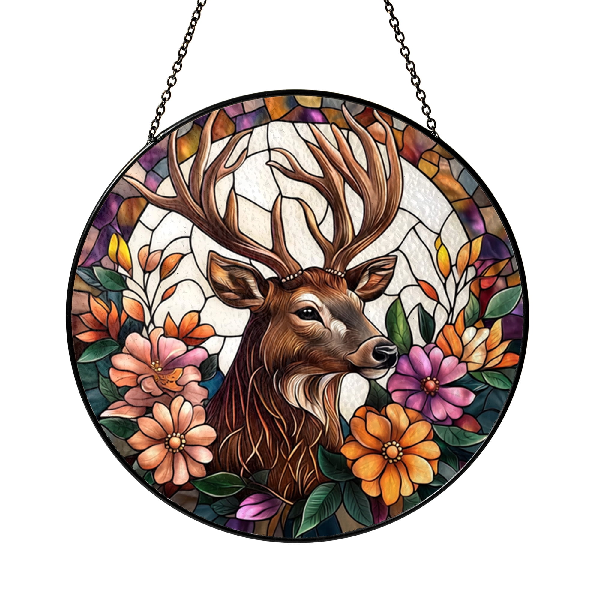 Buck Deer Floral Meadow Stained Glass Style Window Suncatcher Decor ...
