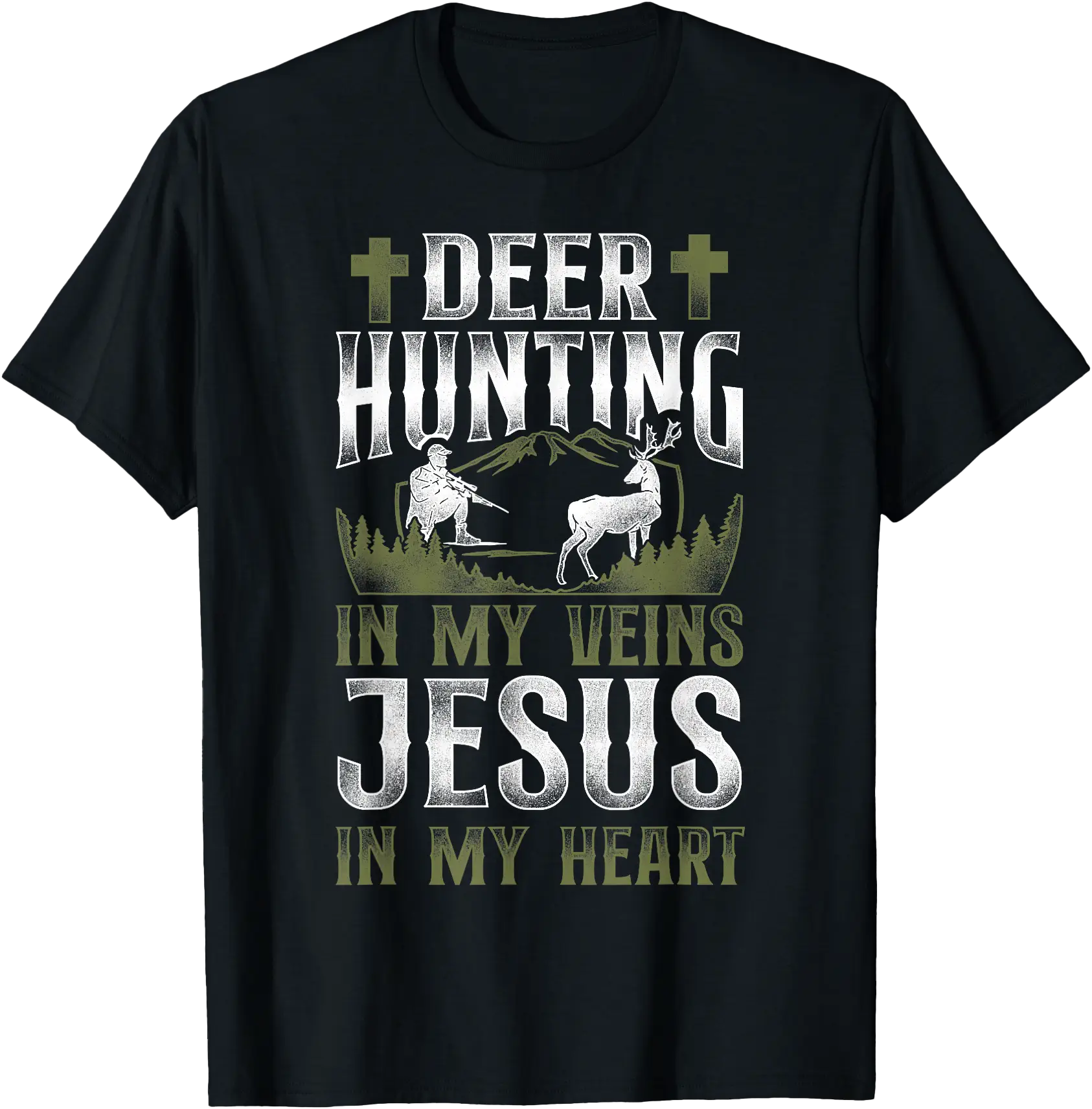 Buck Deer Hunting Hunter Jesus Faith Vintage Deer Hunting In T-Shirt ...
