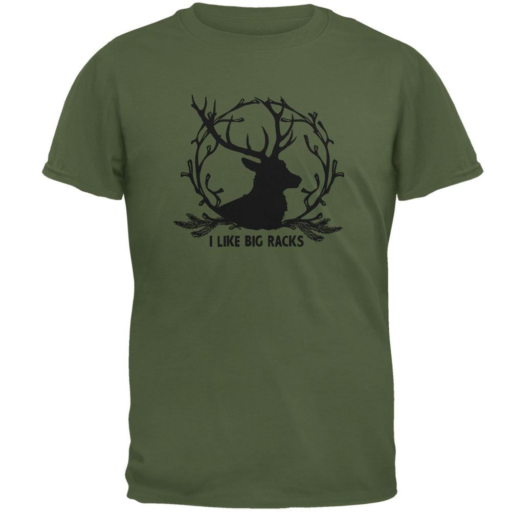 Buck Deer I Like Big Racks Funny Pun Mens T Shirt Military Green LG ...