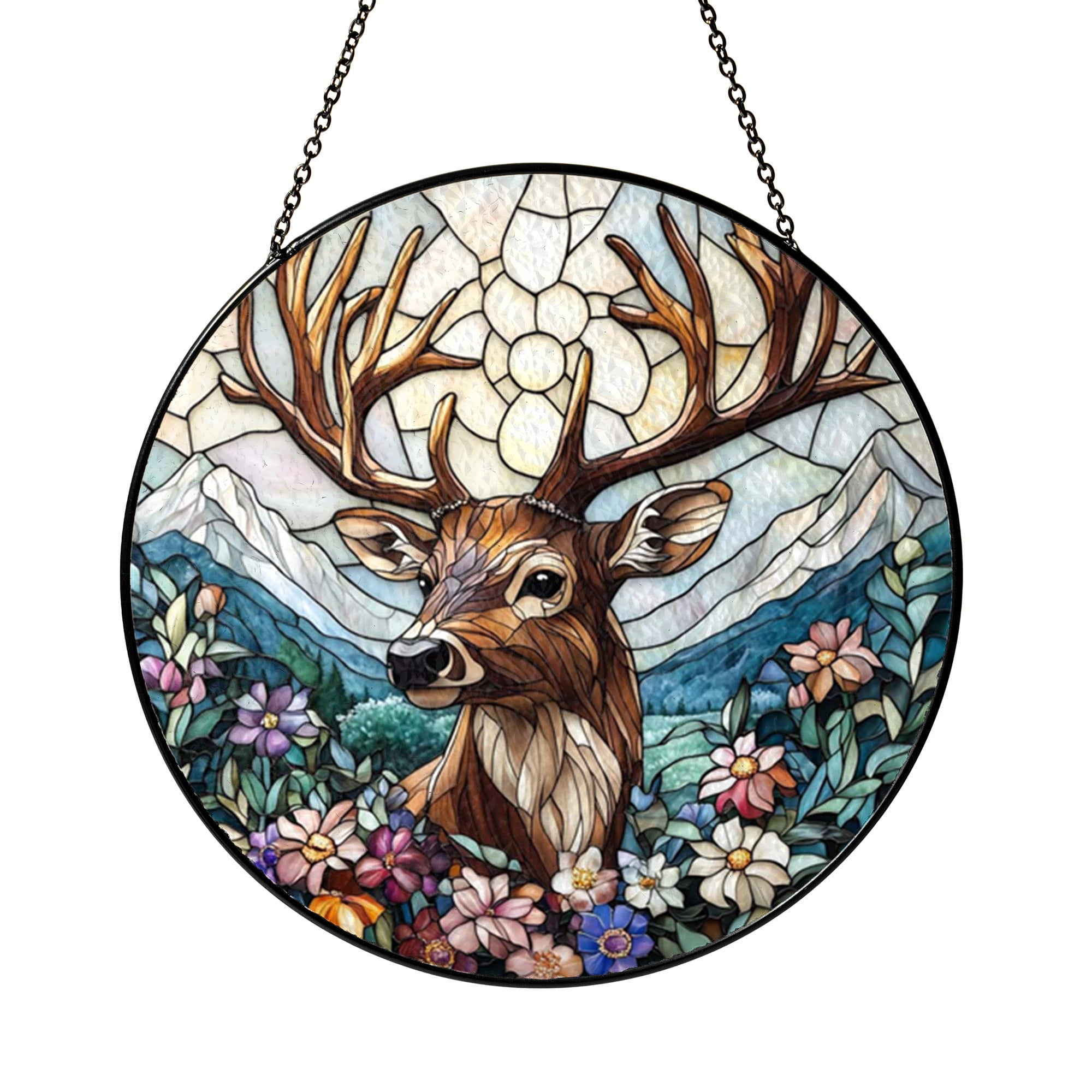 Buck Deer Stained Glass Style Window Hanging – Decorative Nature Decor ...