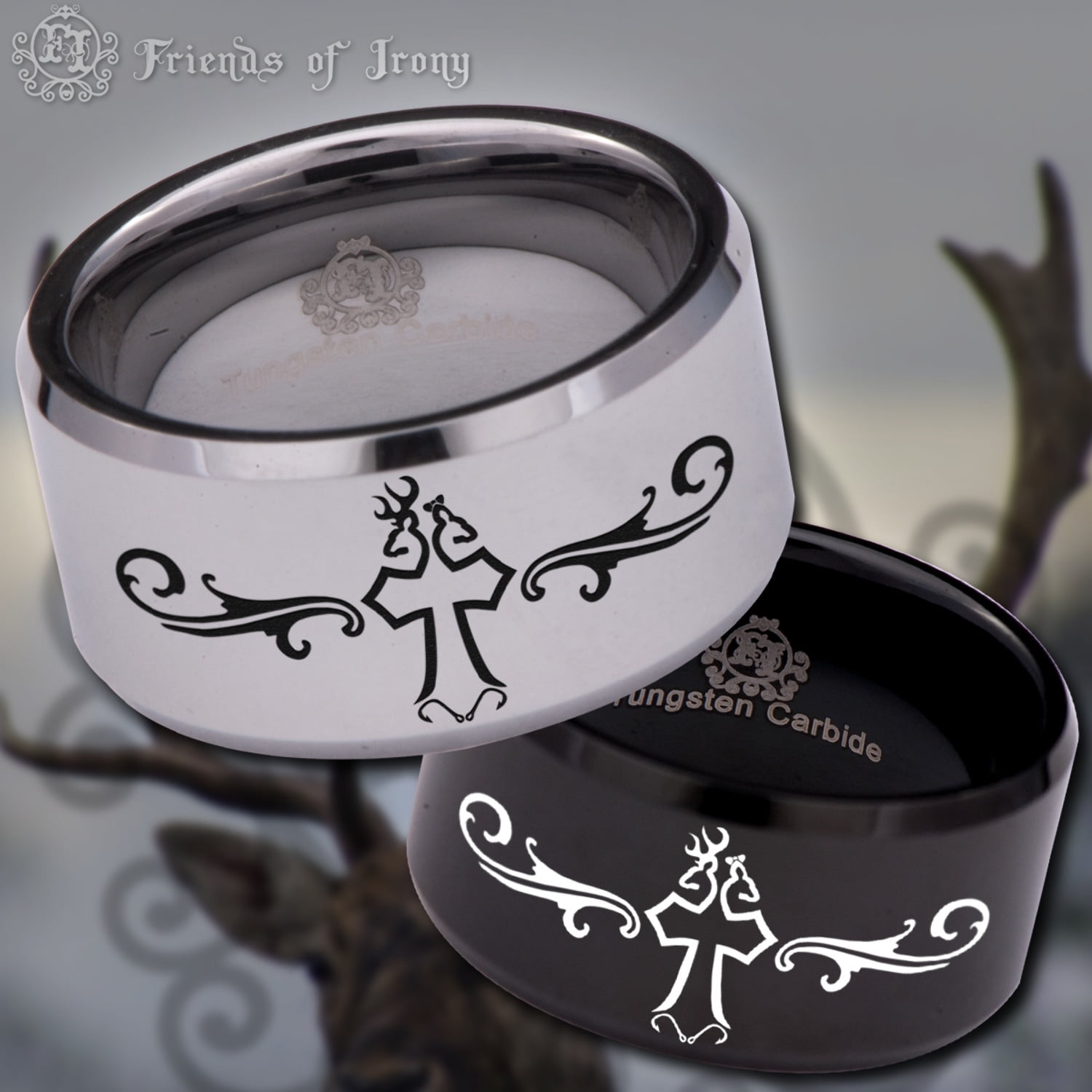 Buck Doe Cross Fish Hook Tungsten Carbide Ring - Walmart.com
