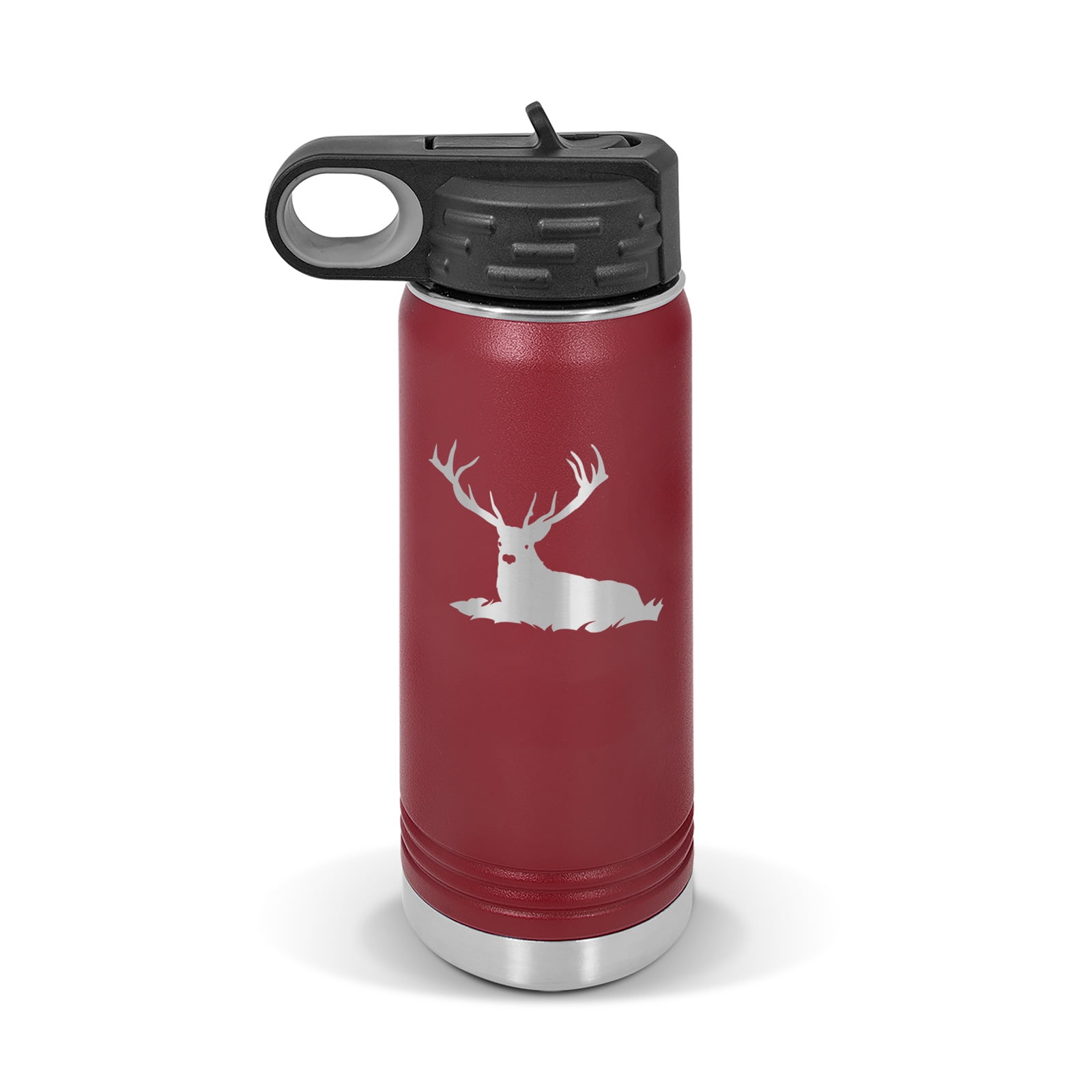 Buck Doe Deer Lying Down Water Bottle 20 oz - Laser Engraved w/ Flip ...