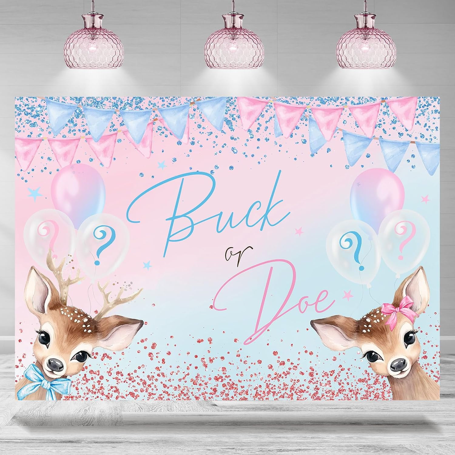 Buck or Doe Gender Reveal Backdrop Pink Blue Boy or Girl He or She Deer ...