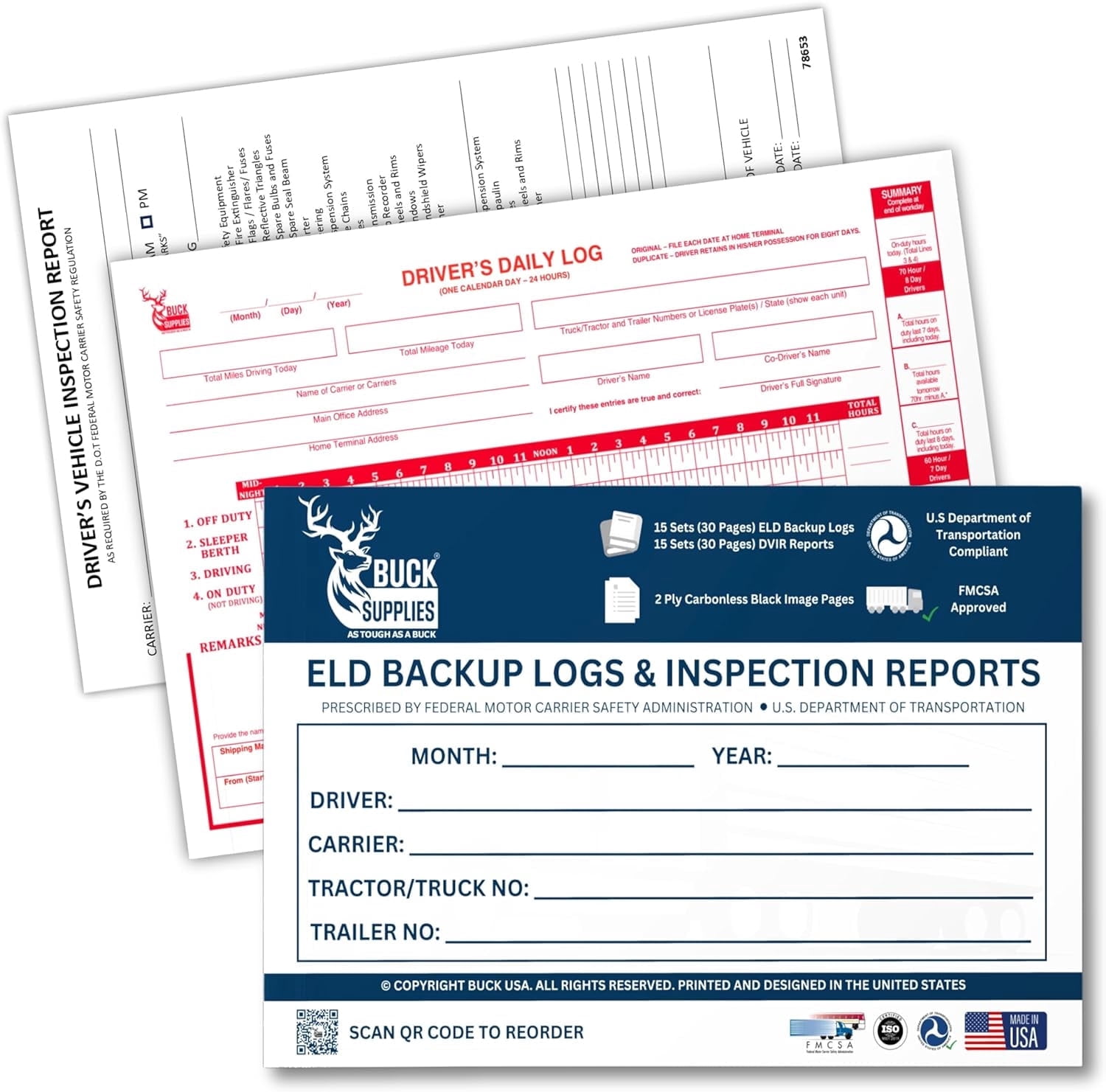Buck ELD Backup Driver Log Book with Detailed Driver Vehicle Inspection ...