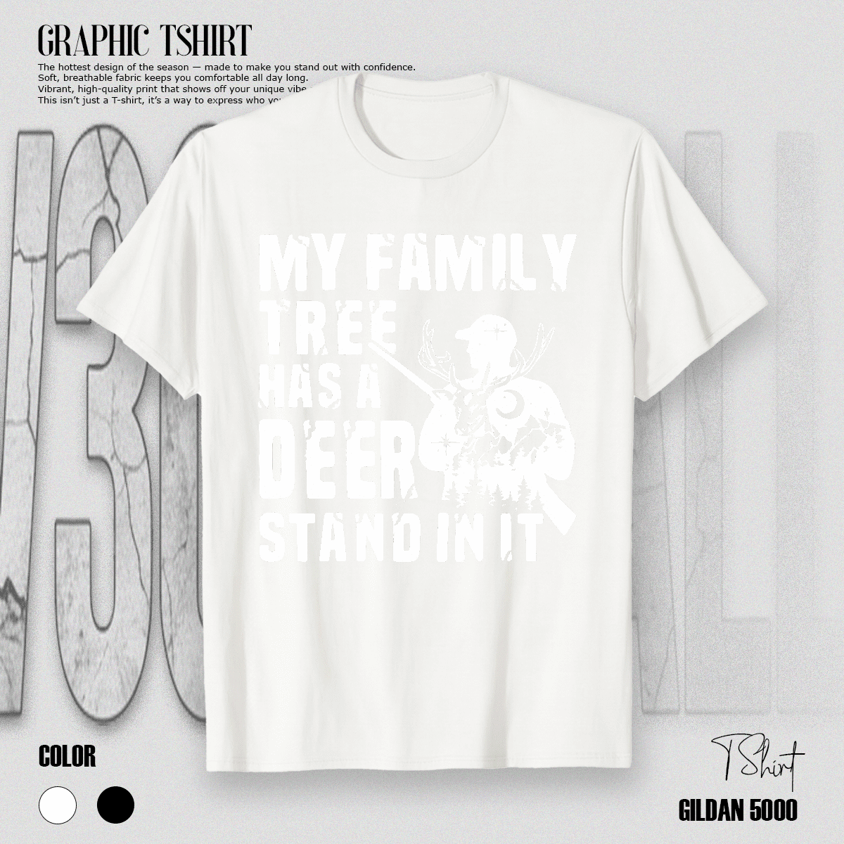 Buck Hunting Family Tree Deer Stand Hunter Graphic Design T-Shirt ...