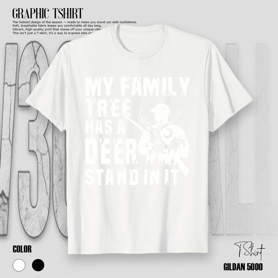 Buck Hunting Family Tree Deer Stand Hunter Graphic Design T-Shirt ...