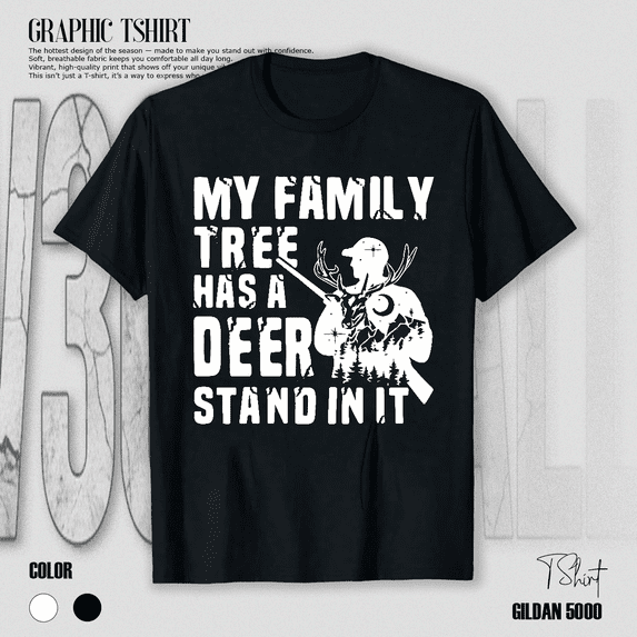 Buck Hunting Family Tree Deer Stand Hunter Graphic Design T-Shirt ...