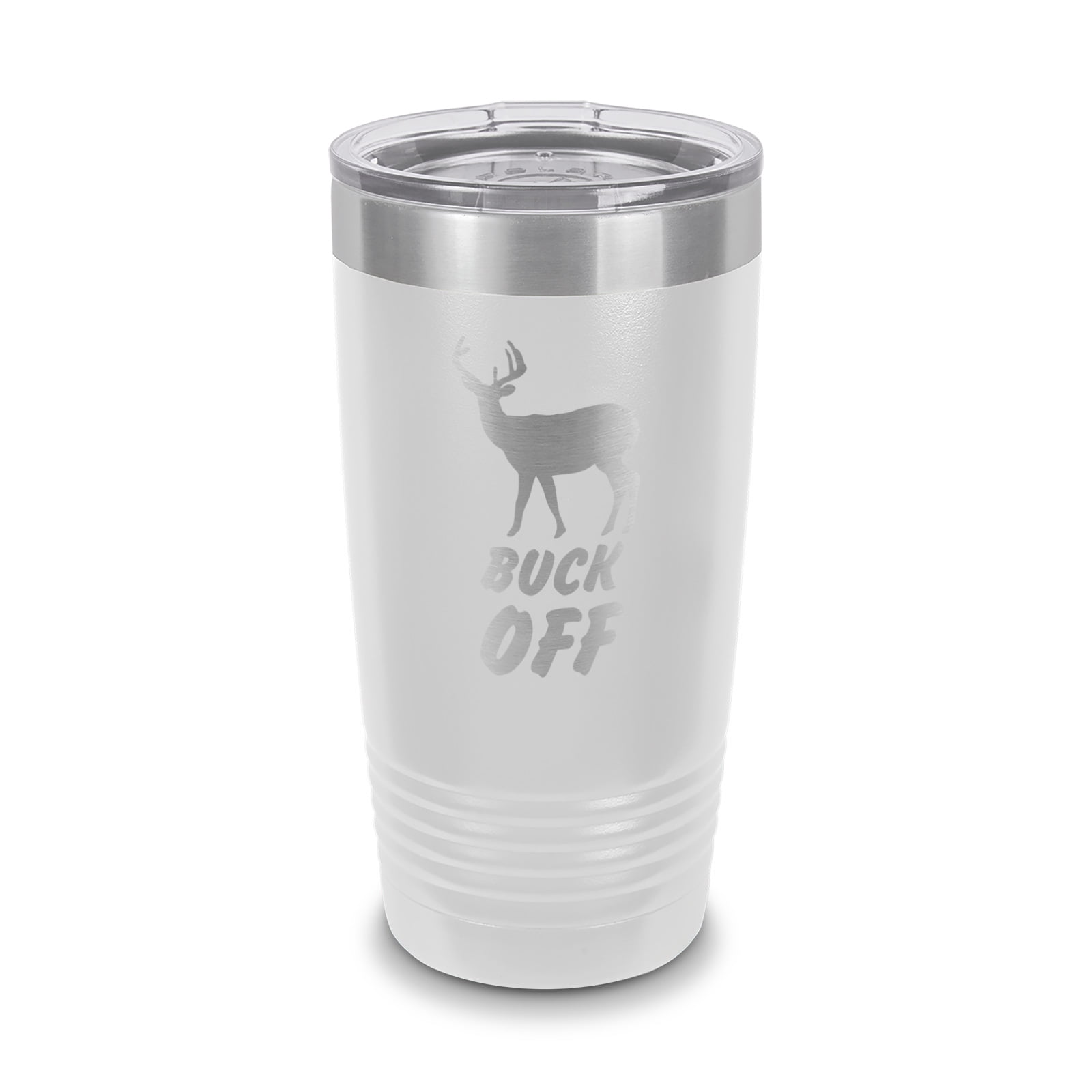 Buck Off Deer Tumbler 20 oz - Laser Engraved w/ Clear Lid - Stainless ...