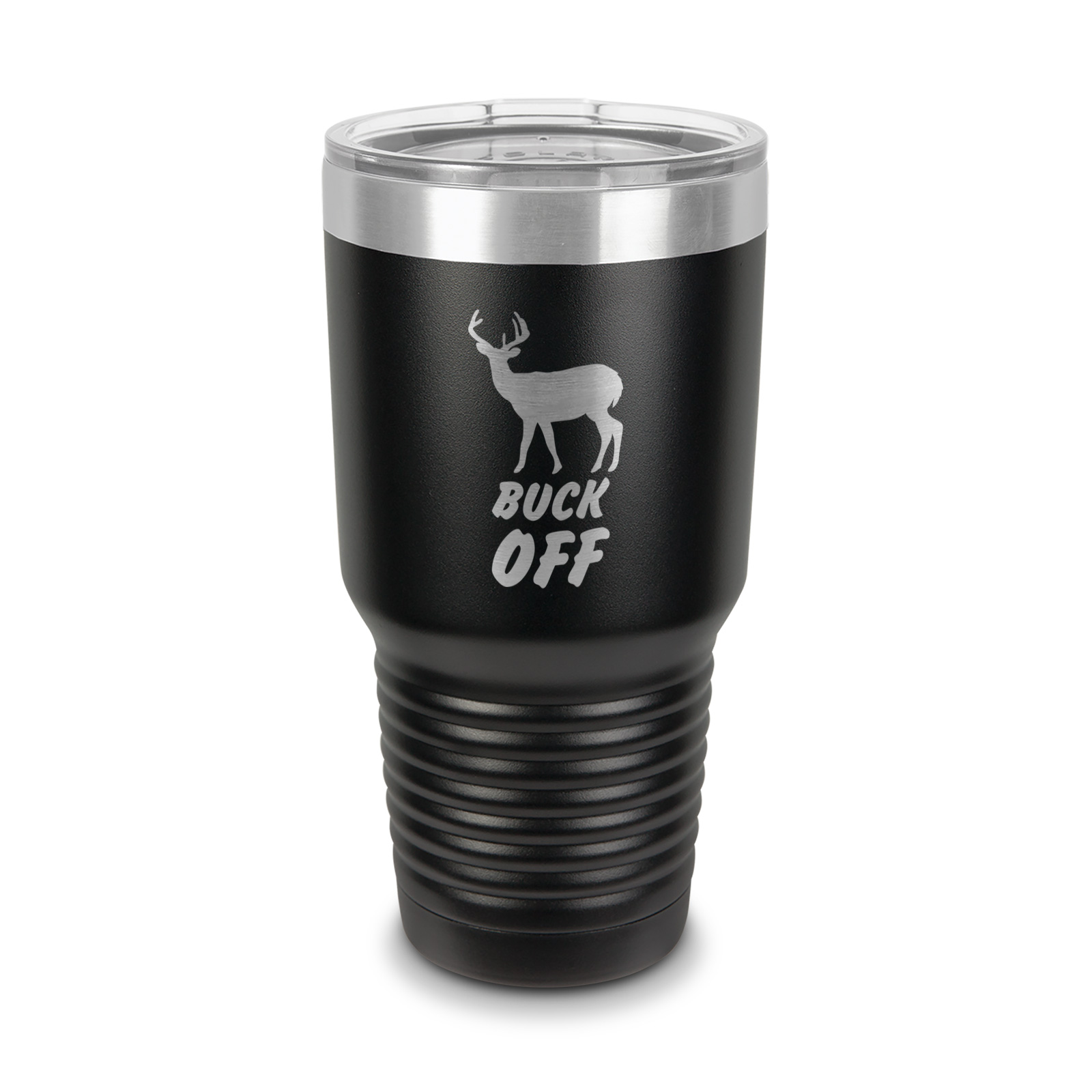 Buck Off Deer Tumbler 30 oz - Laser Engraved w/ Clear Lid - Stainless ...