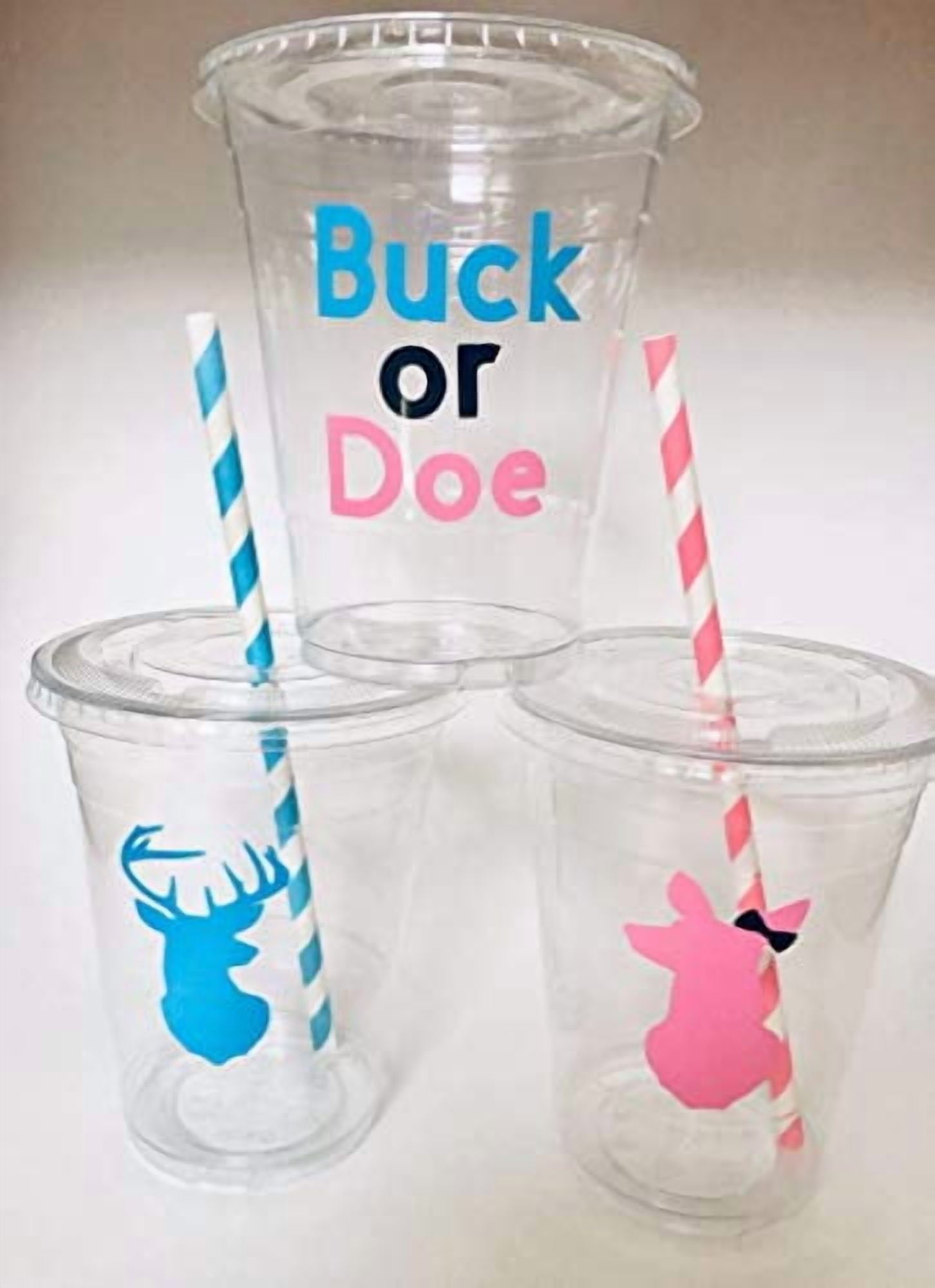 Buck Or Doe Party Cups Set of 12 With Lids Straws Gender Reveal ...