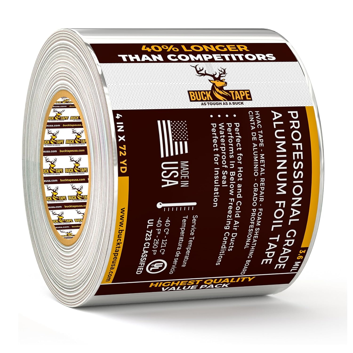 Buck Professional Grade Aluminum Foil Tape - 4 Inch x 216ft (72 yd ...