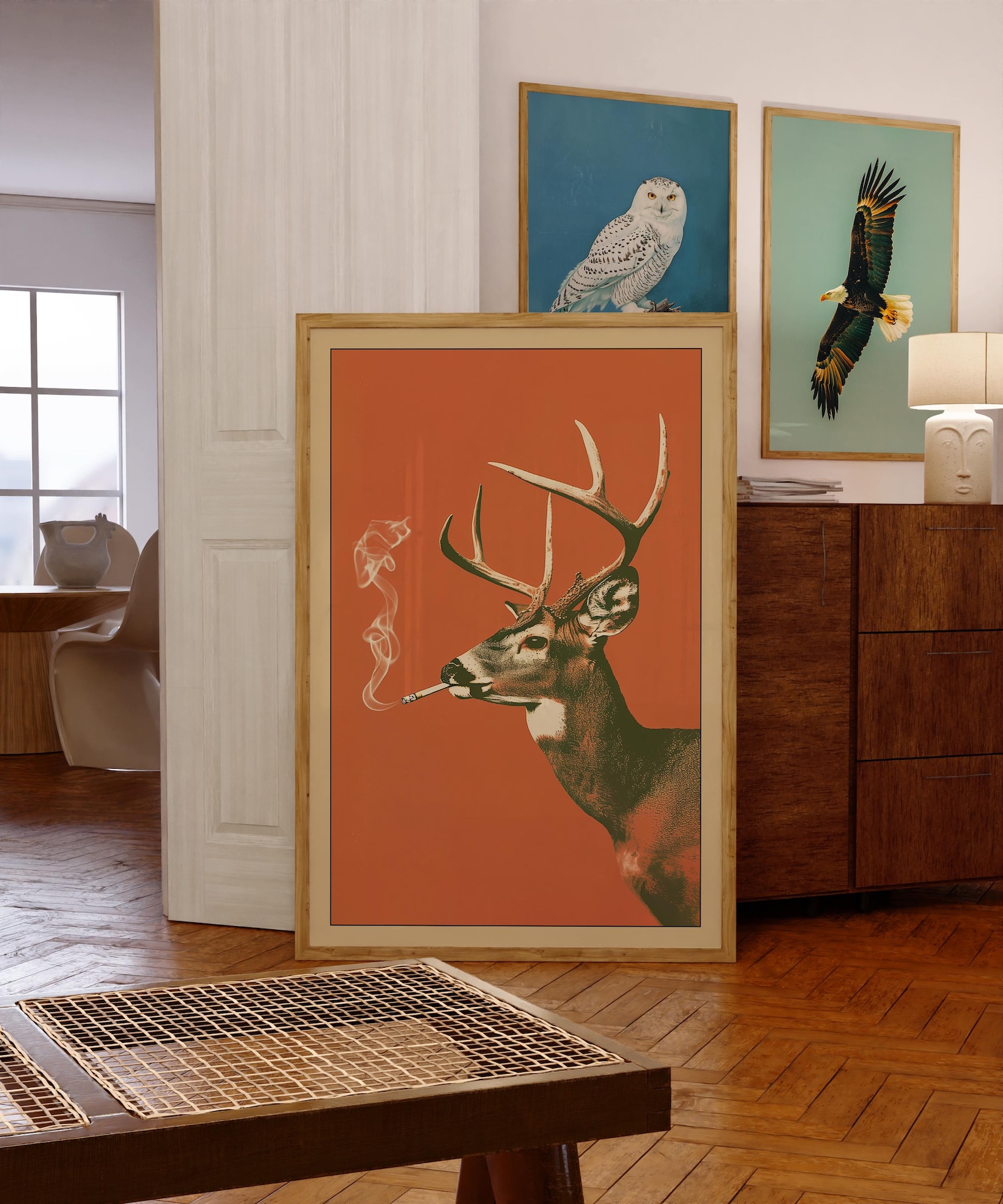 Buck Smoking a Cigarette Vintage Poster Art Funny Whitetail Deer Retro ...