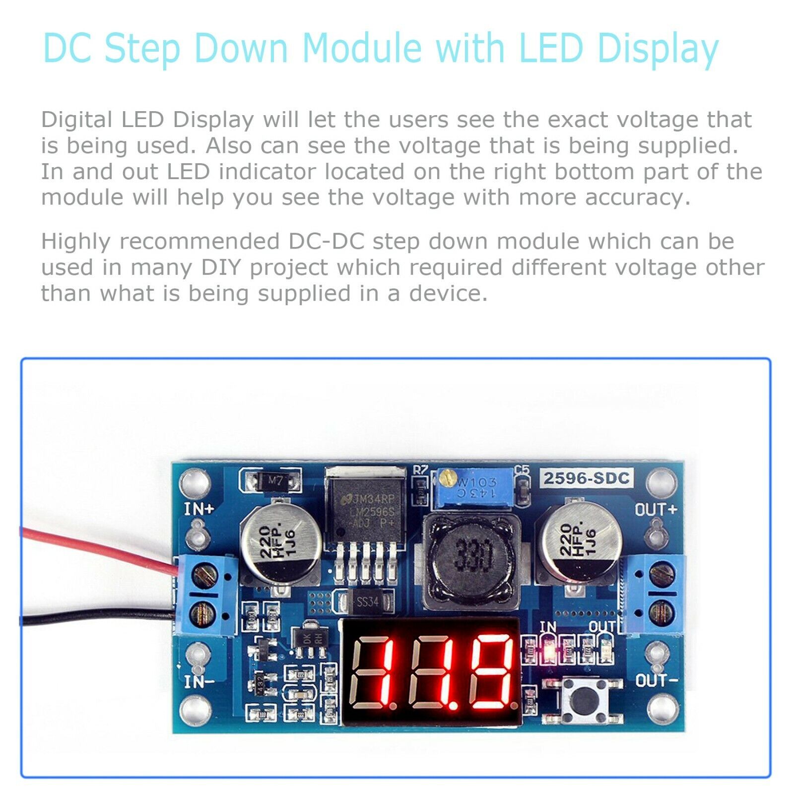 Buck Step-down LM2596 Power Converter Module DC 4.0~40 to 1.3-37V LED Voltmeter - Walmart.com