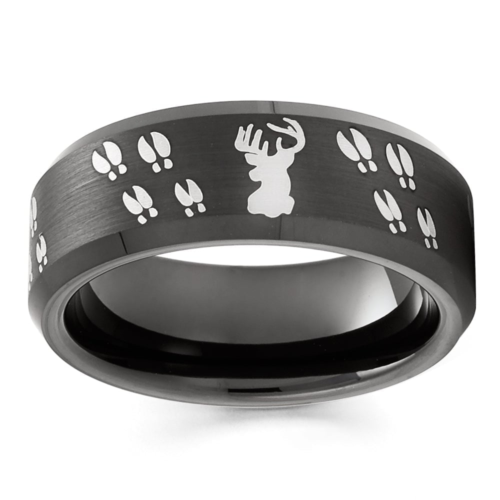 Tungsten Carbide Deer Hunting Wedding Ring 8mm Black IP Comfort Fit ...