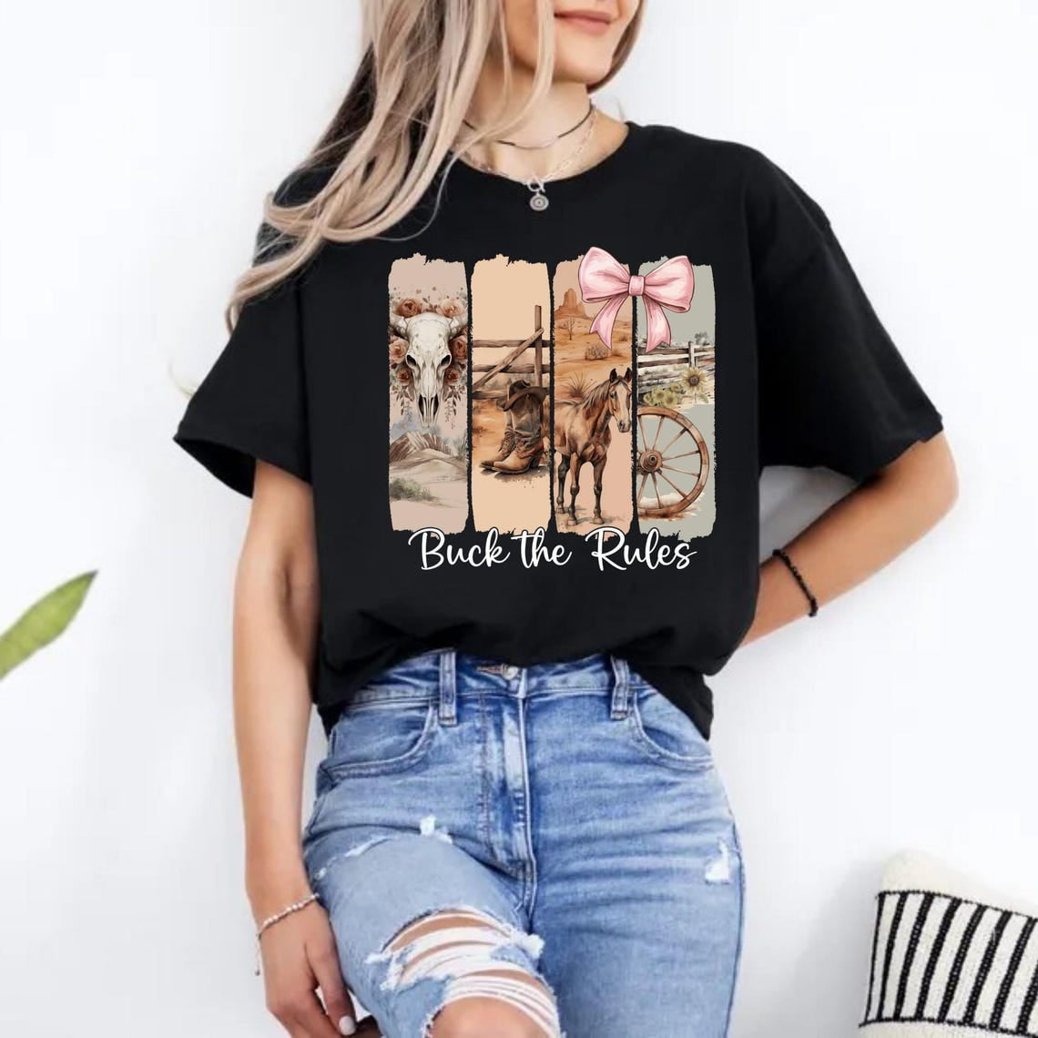 Buck the Rules T-Shirt – Western Brushstroke Tee, Cowboy Graphic Shirt ...
