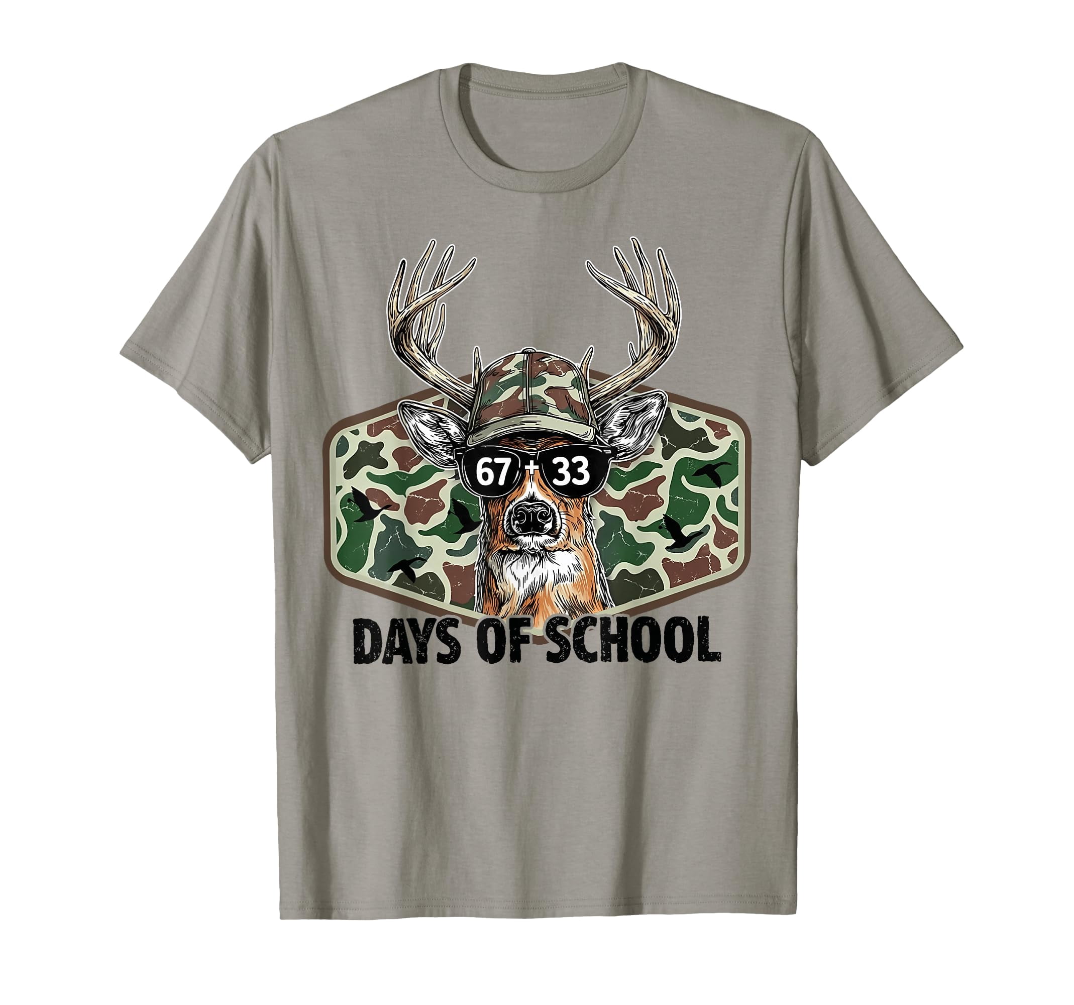 Bucked 100 Days 67 + 33 Days of School Camo Deer Hunting T-Shirt with ...