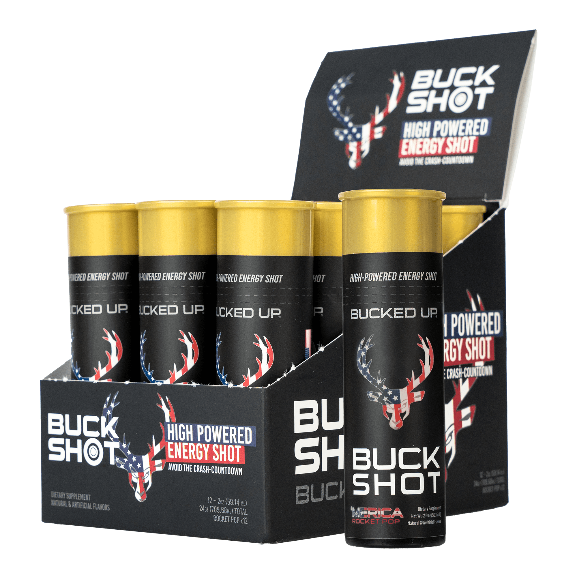 Bucked Up Buck Shot Energy Shot, Rocket Pop, 2 fl oz Bottles, 12 Pack - Walmart.com
