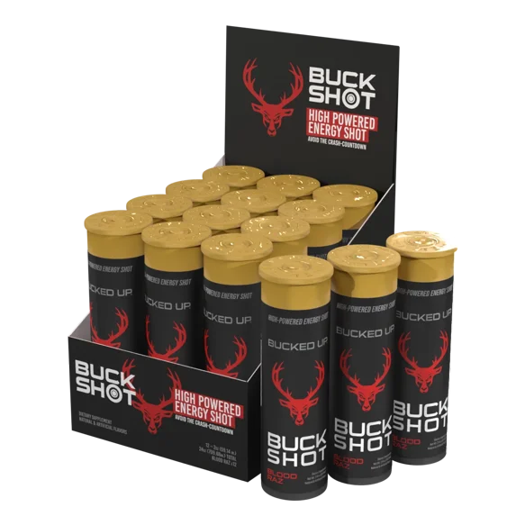 Bucked Up Buck Shot Energy Shot, Rocket Pop Flavor, 2 fl oz Bottles, 12 ...