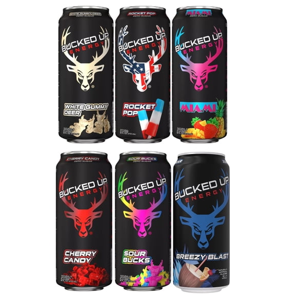 Bucked Up Energy Drink 6‑Flavor Variety Pack, 12 Cans, Zero Sugar ...