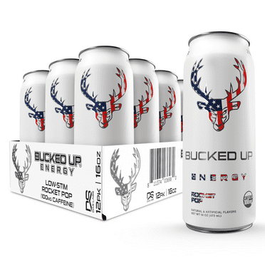 Bucked Up Energy Drink, Rocket Pop Flavor, 12 Cans, 16 fl oz, 300 mg ...