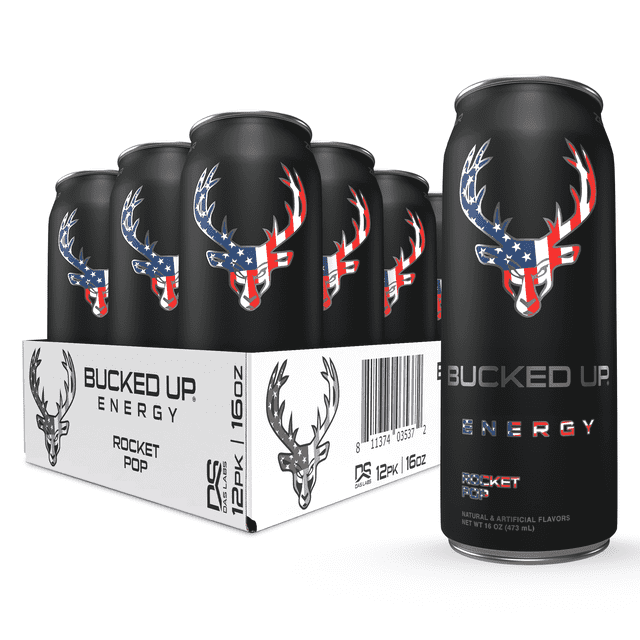 Bucked Up Energy Drink, Rocket Pop Flavor, 12 Cans, 16 fl oz, 300 mg ...