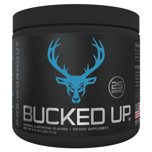 Bucked Up Pre-Workout Powder, Blue Raz, Vitamin B12 & 200mg Caffeine ...