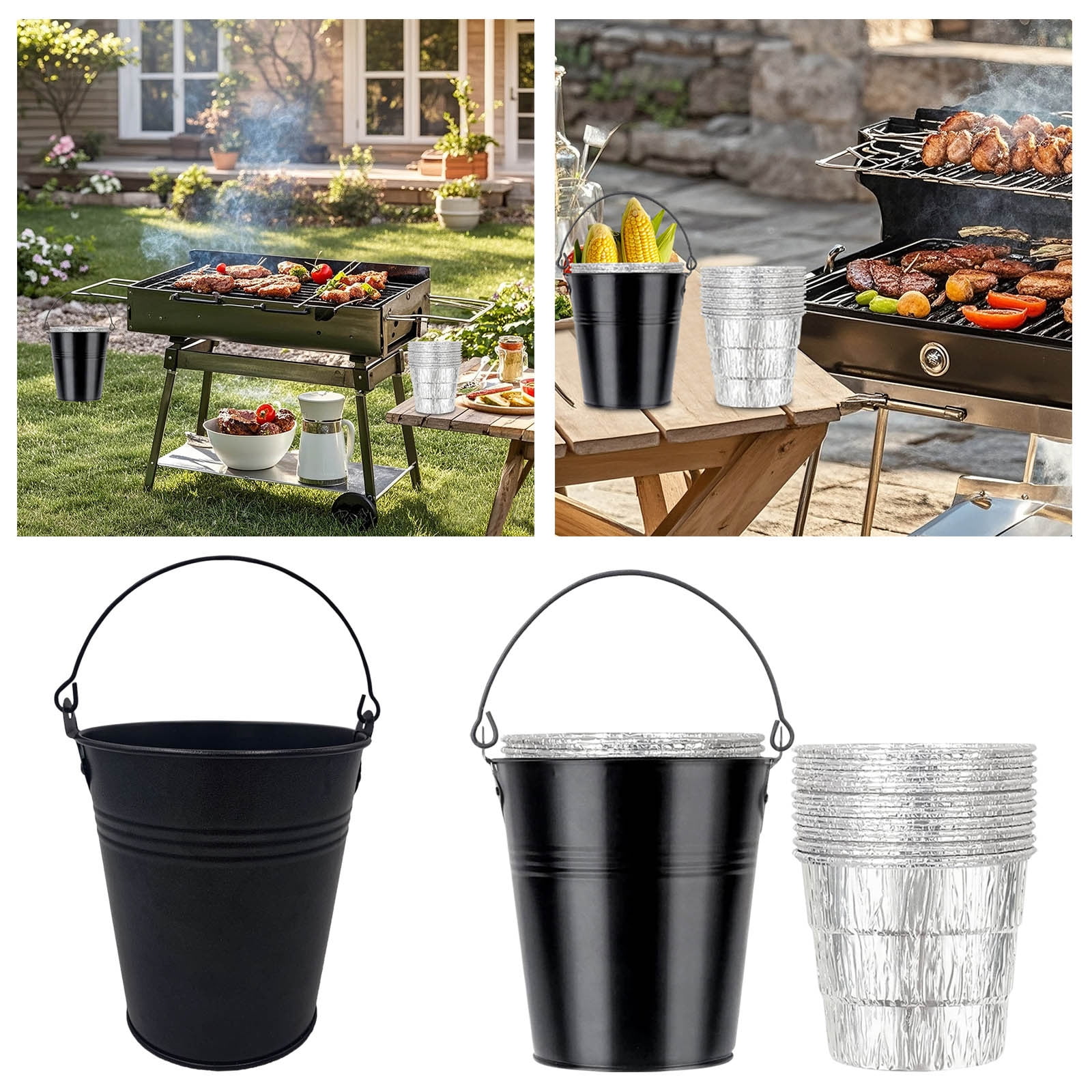 Bucket And 12 Pack Disposable Foil Liners BBQ Grease Liners Fits Most ...