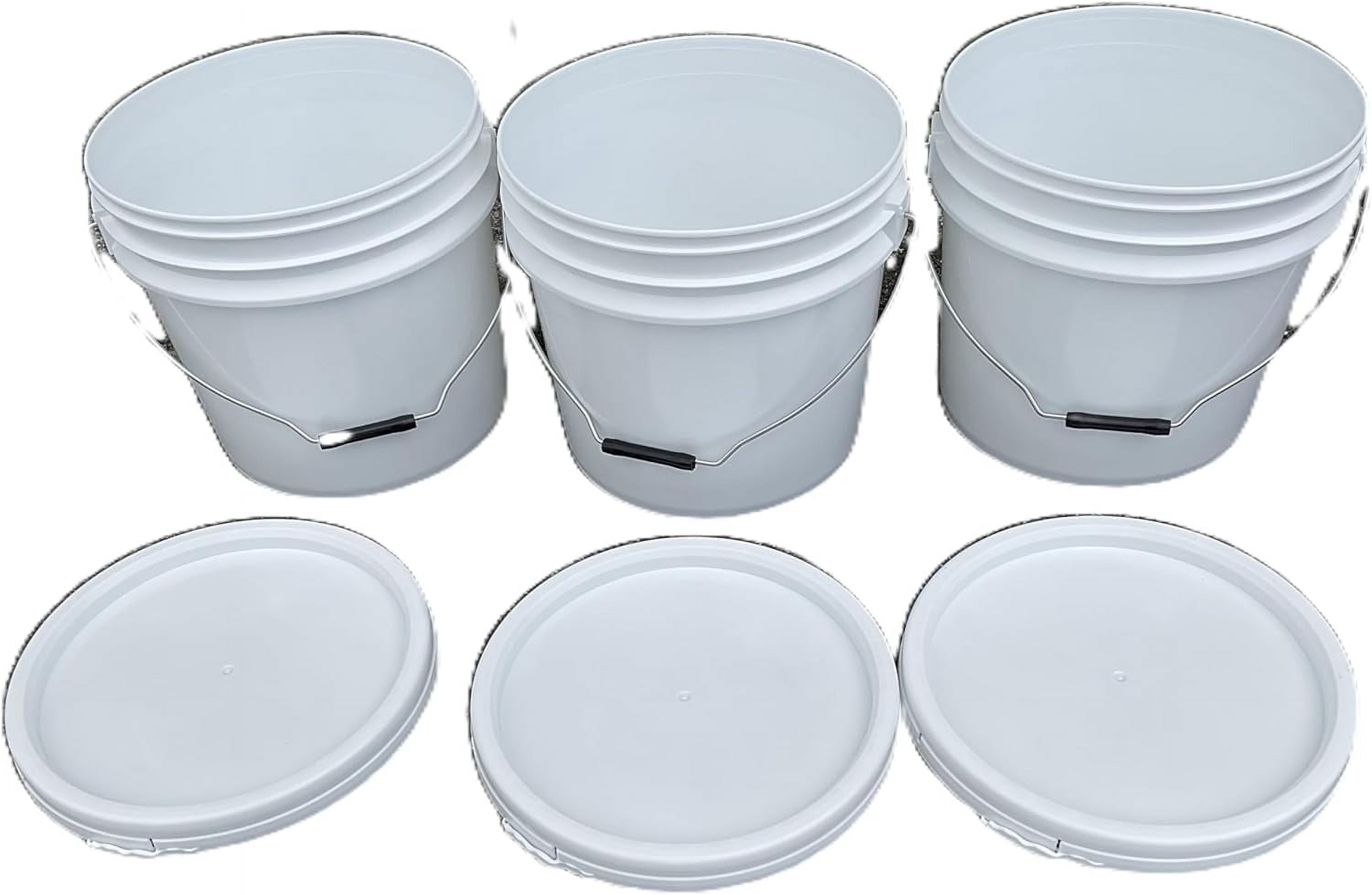 Bucket 4 Gallon White Plastic Bucket with Handle and Lid, 3 Pack Pail ...