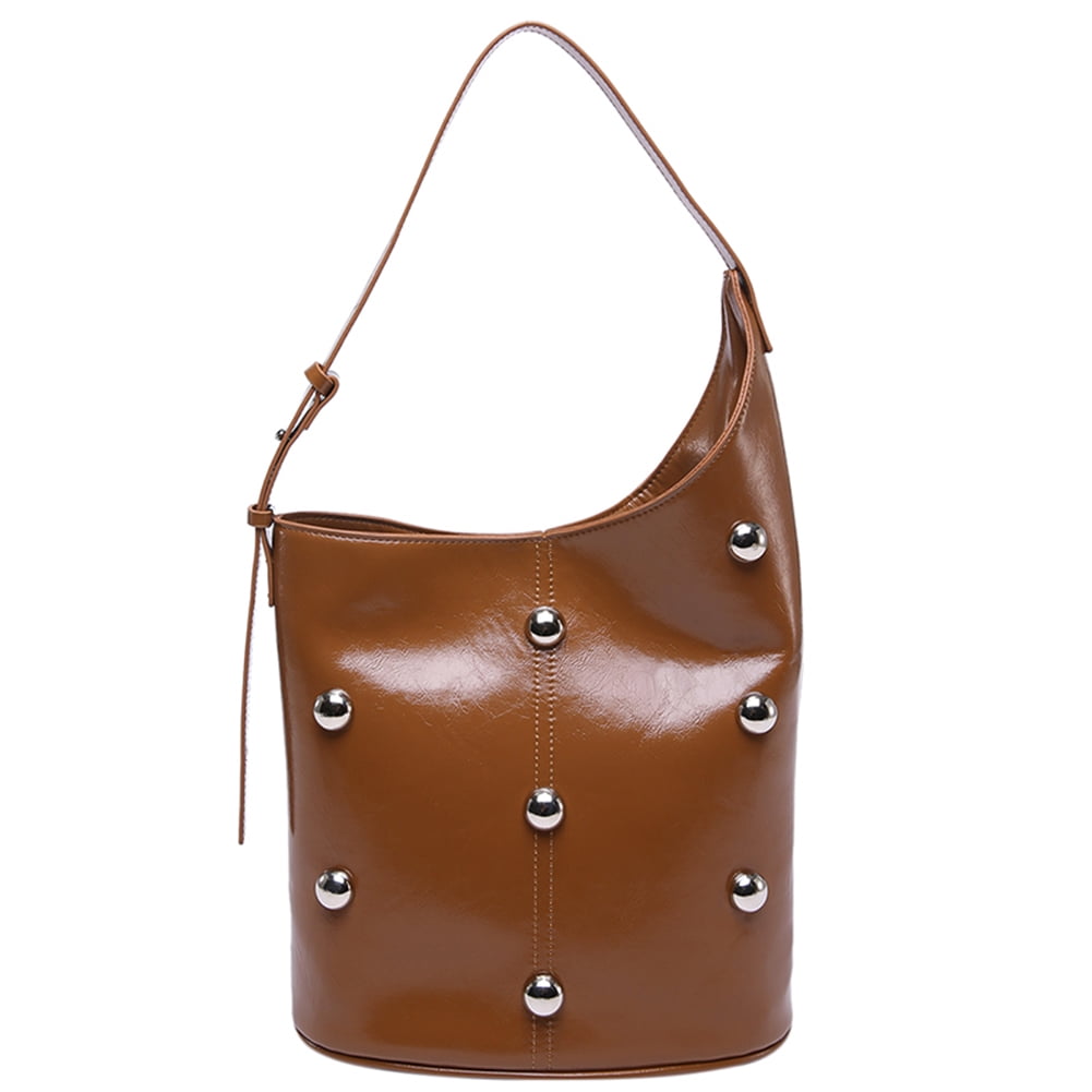 Bucket Bag For Women Studded Shoulder Bag Pu Leather Handbag For Travel ...