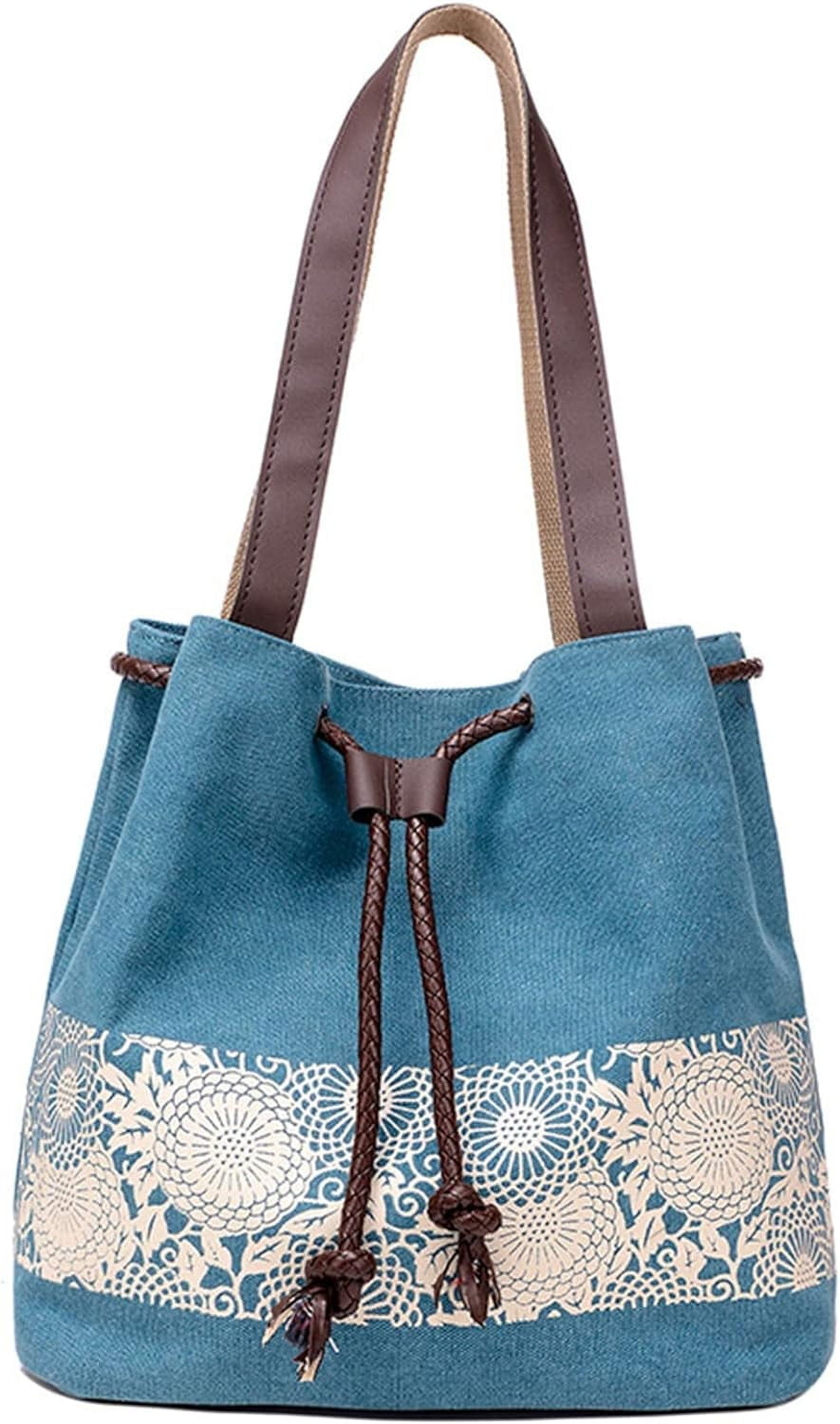 Bucket Bag for Womens Canvas Drawstring Handbags Purse Print Totes ...