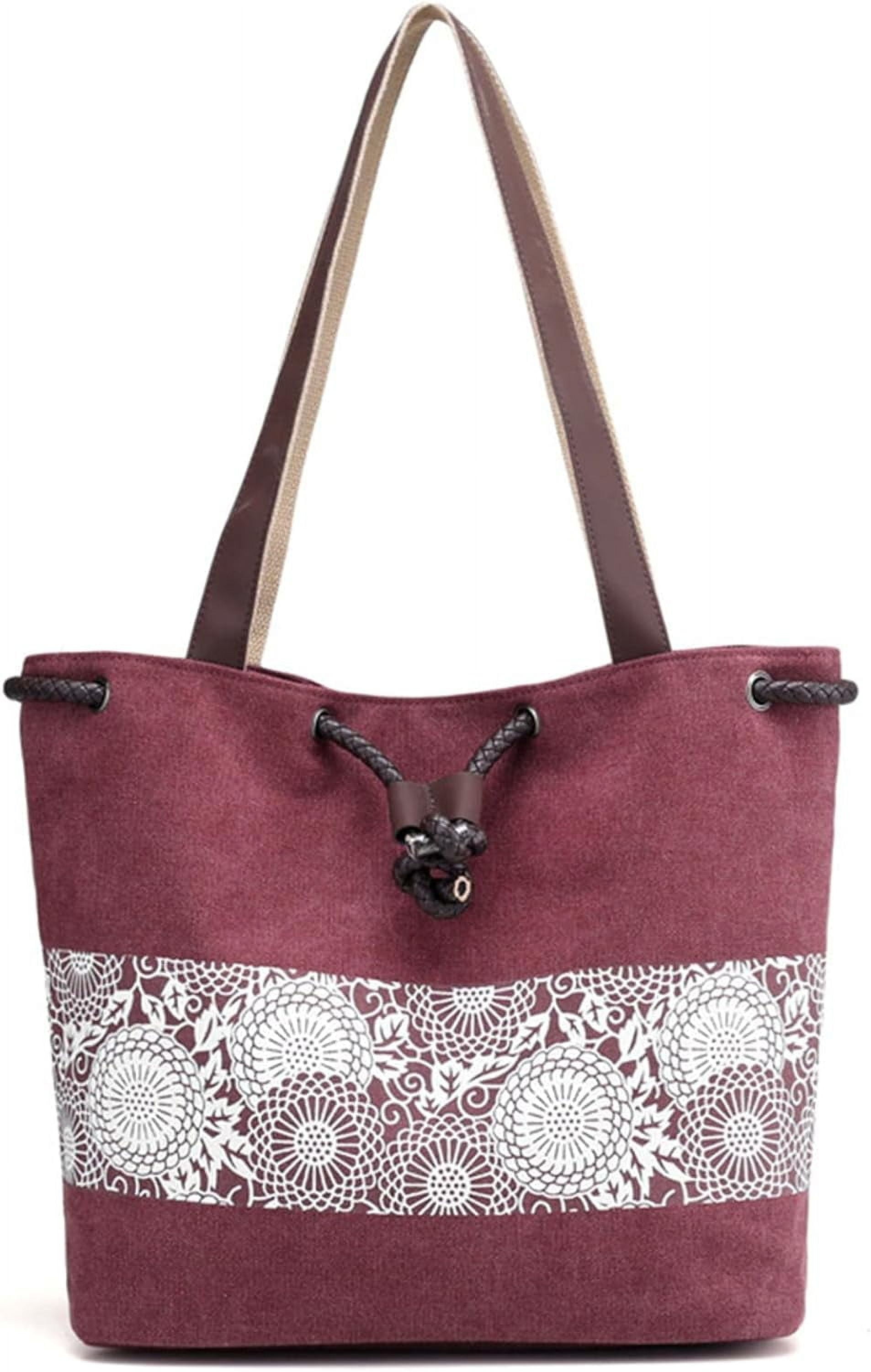 Bucket Bag for Womens Canvas Drawstring Handbags Purse Print Totes ...