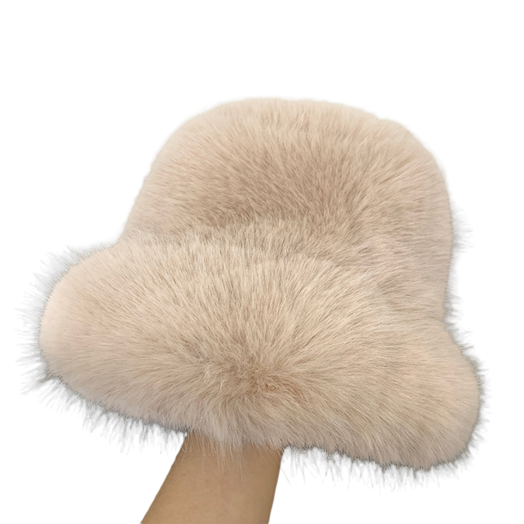 Bucket Fuzzy Hat for Women Winter Furry Plush Faux Fur Hats Warm ...