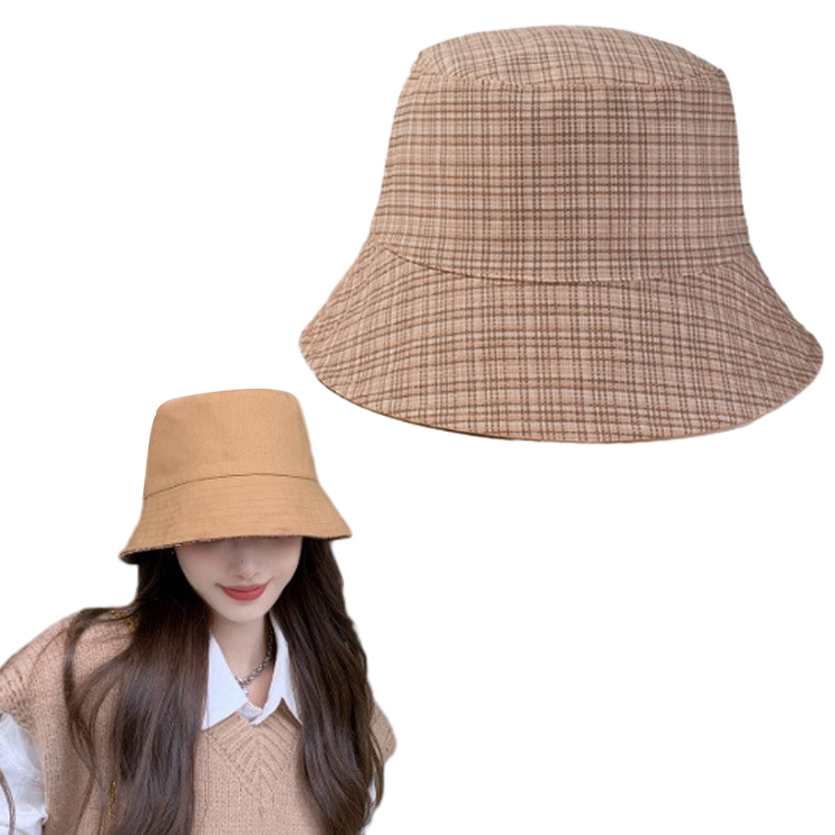 Bucket Hat Cotton Double-Side-Wear Reversible Sun Hat for Women Men ...