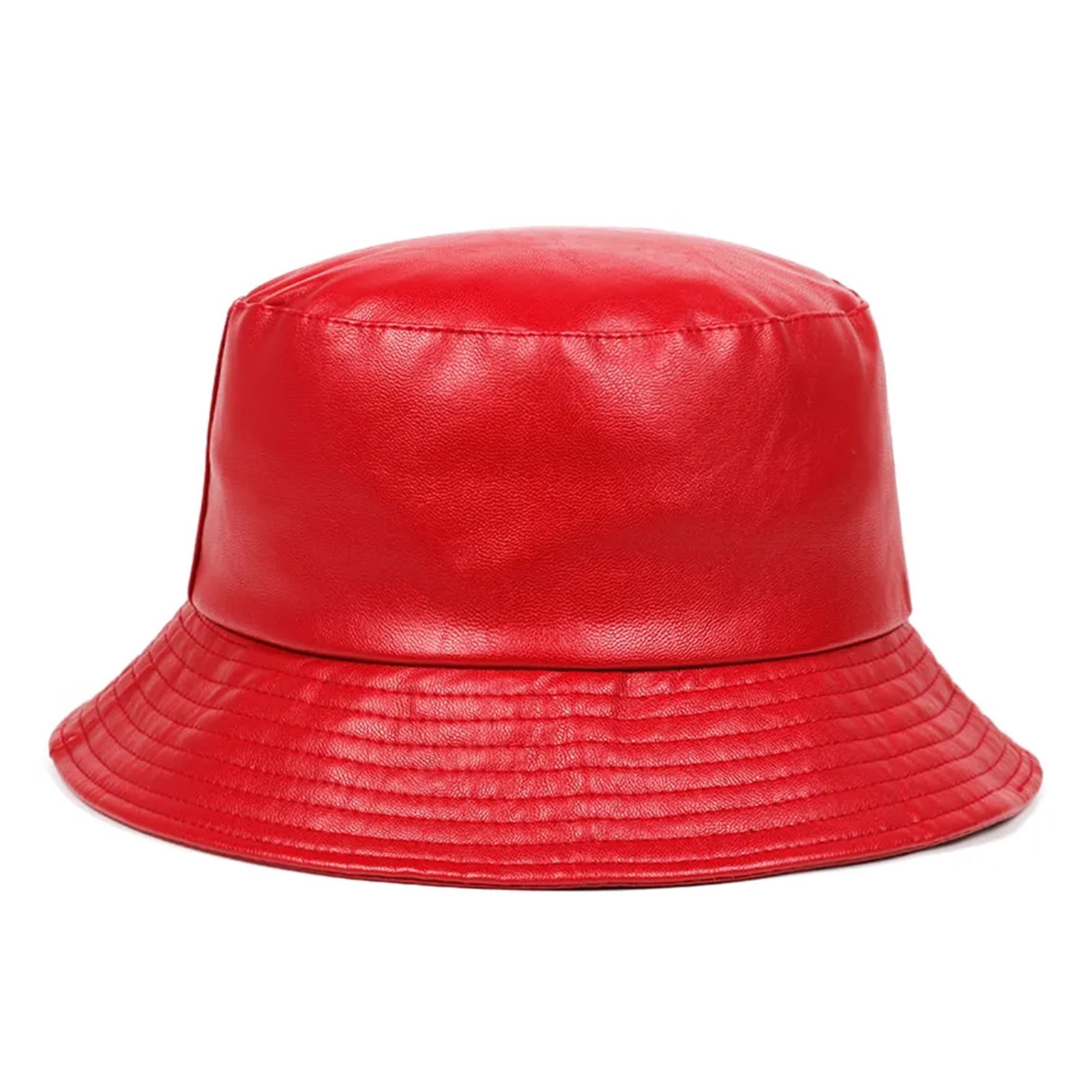 Bucket Hat Faux Leather Bucket Hats PU Leather Solid Top Men's And ...