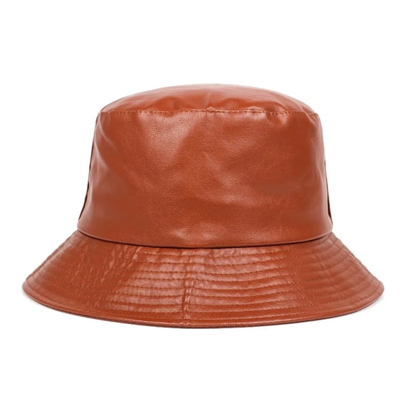 Bucket Hat Faux Leather Bucket Hats PU Leather Solid Top Men's And ...